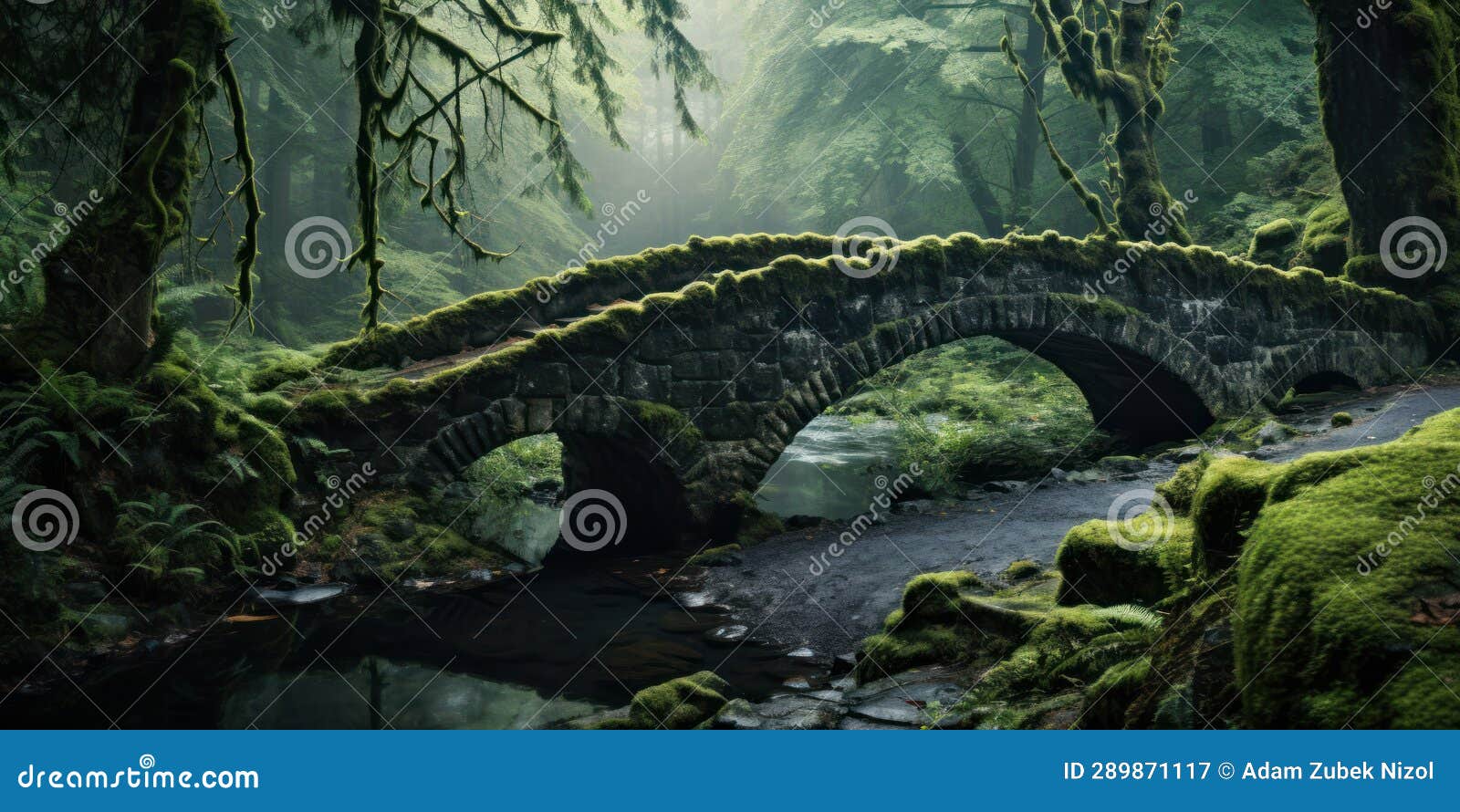 A Stone Bridge Over a Stream in a Forest Stock Illustration ...