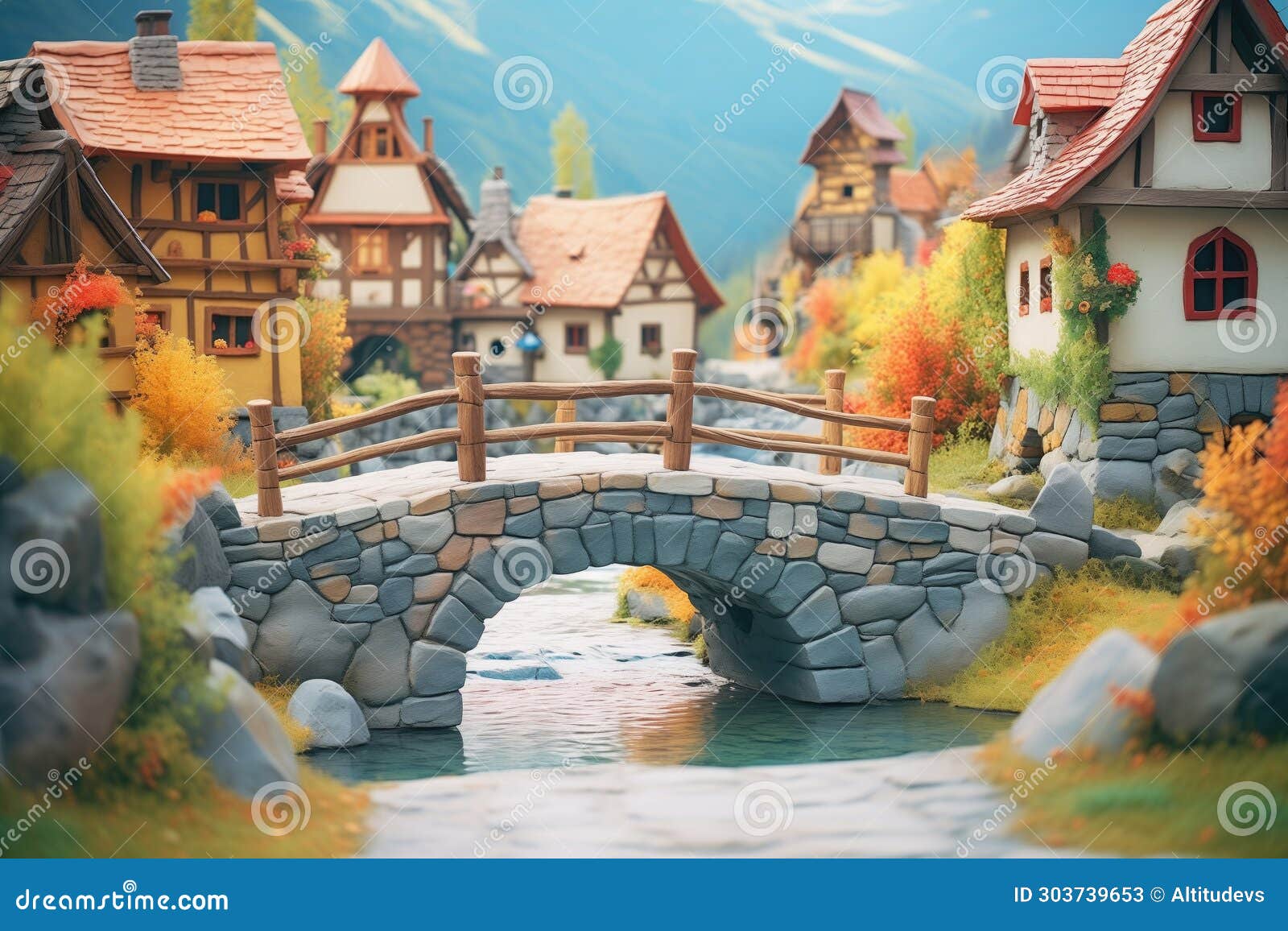 Stone Bridge Over a Stream in a Rustic Mountain Village Stock Image ...