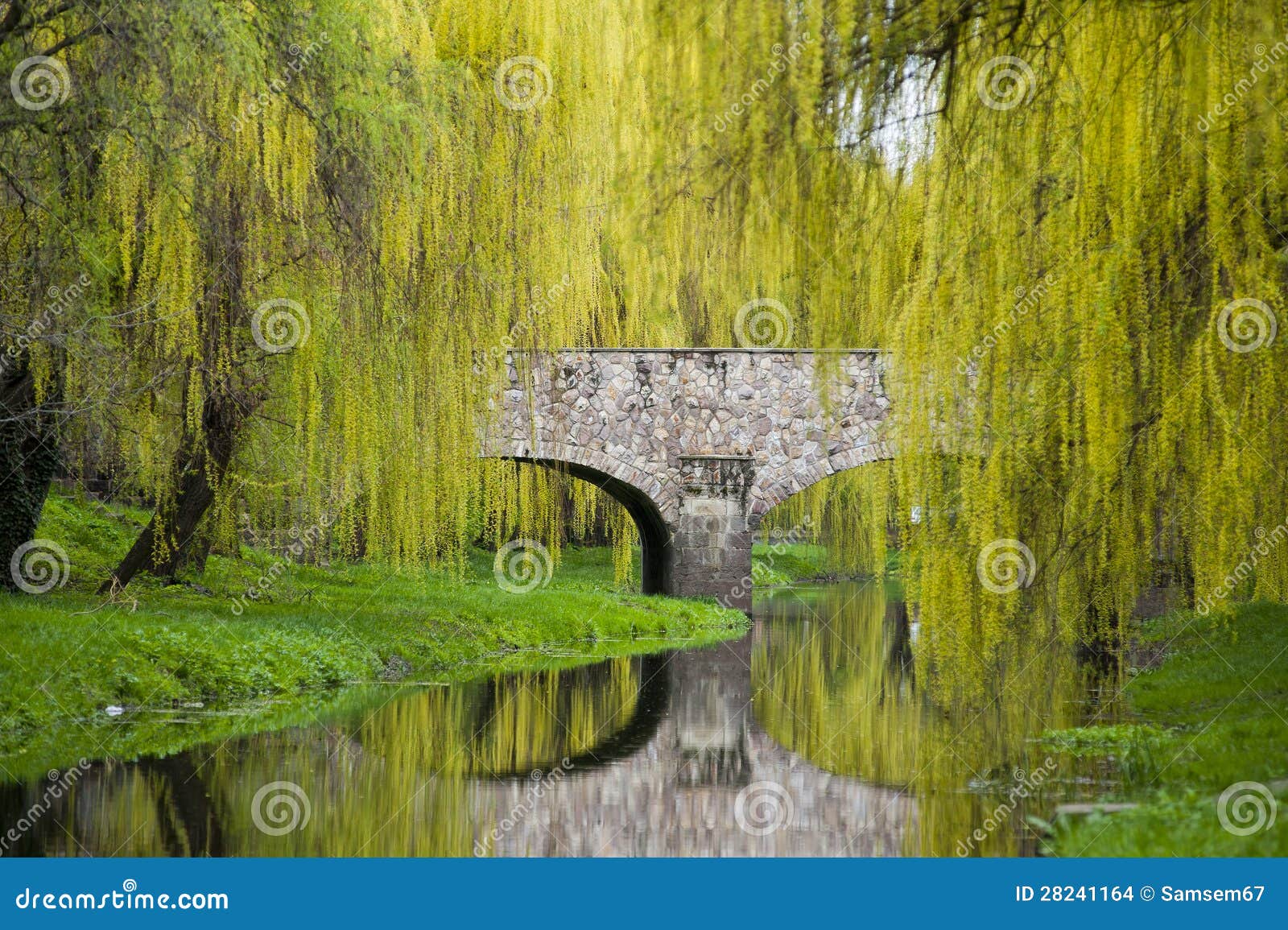 STONE BRIDGE REFLECTION in RIVER Stock Photo - Image of field, garden ...