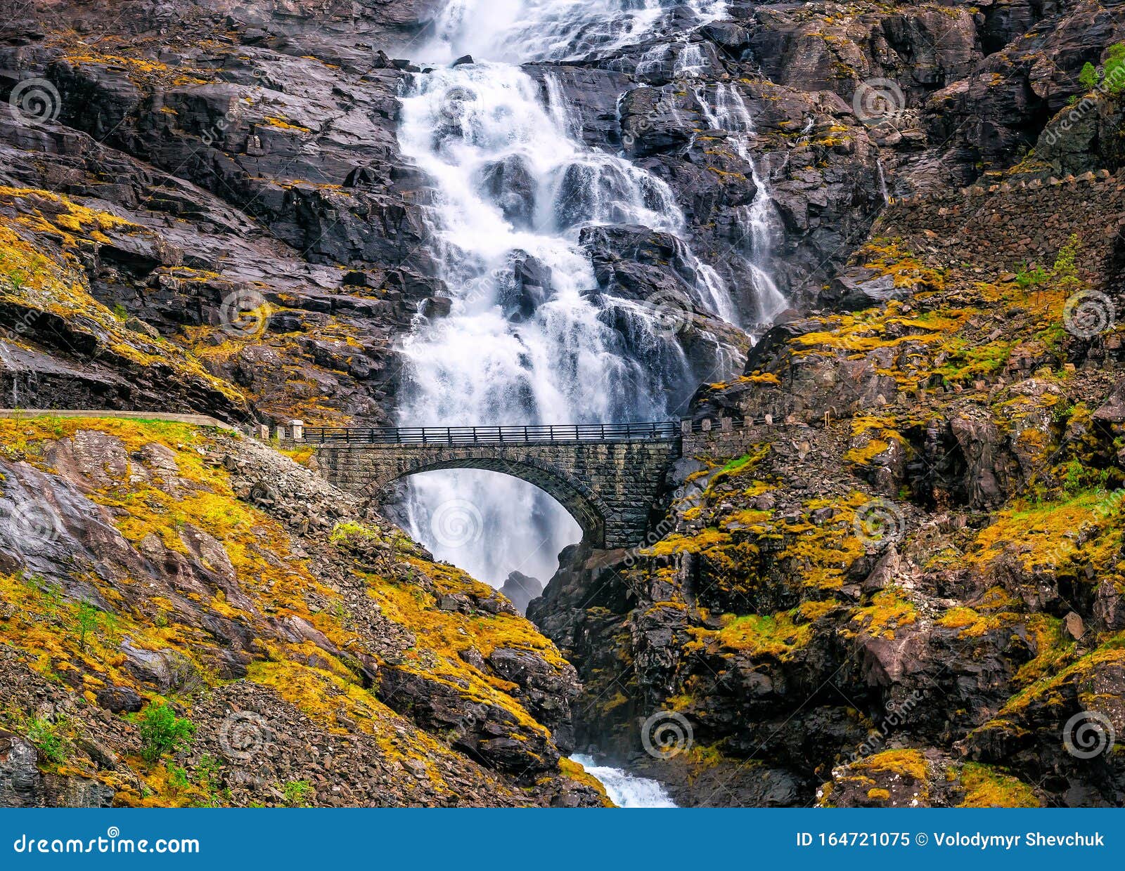 Stone Bridge and Waterfall on Troll Road in Norway Stock Image - Image ...