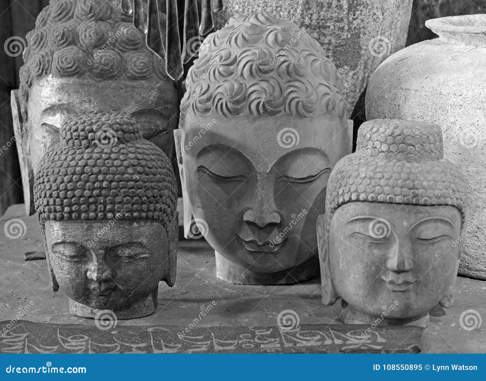 Stone Buddha Heads stock image. Image of sculpture, serene - 108550895