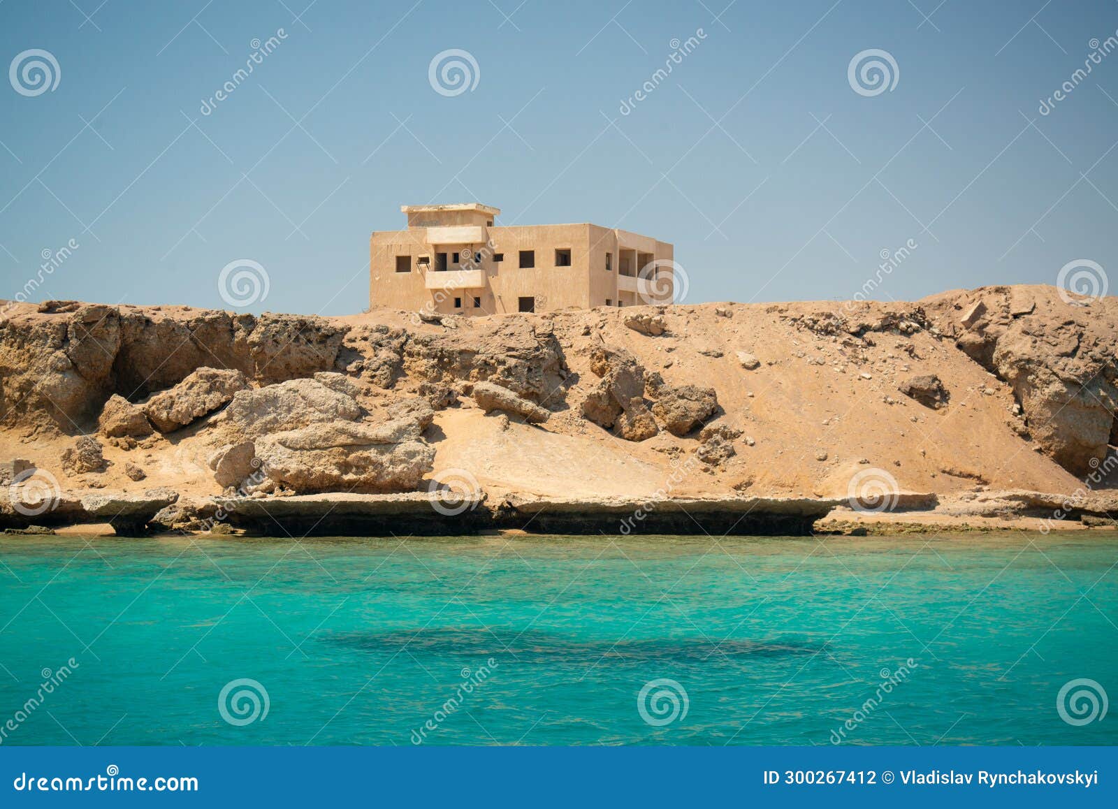 Stone Building on the Deserted Shore of the Turquoise Sea Stock Photo ...