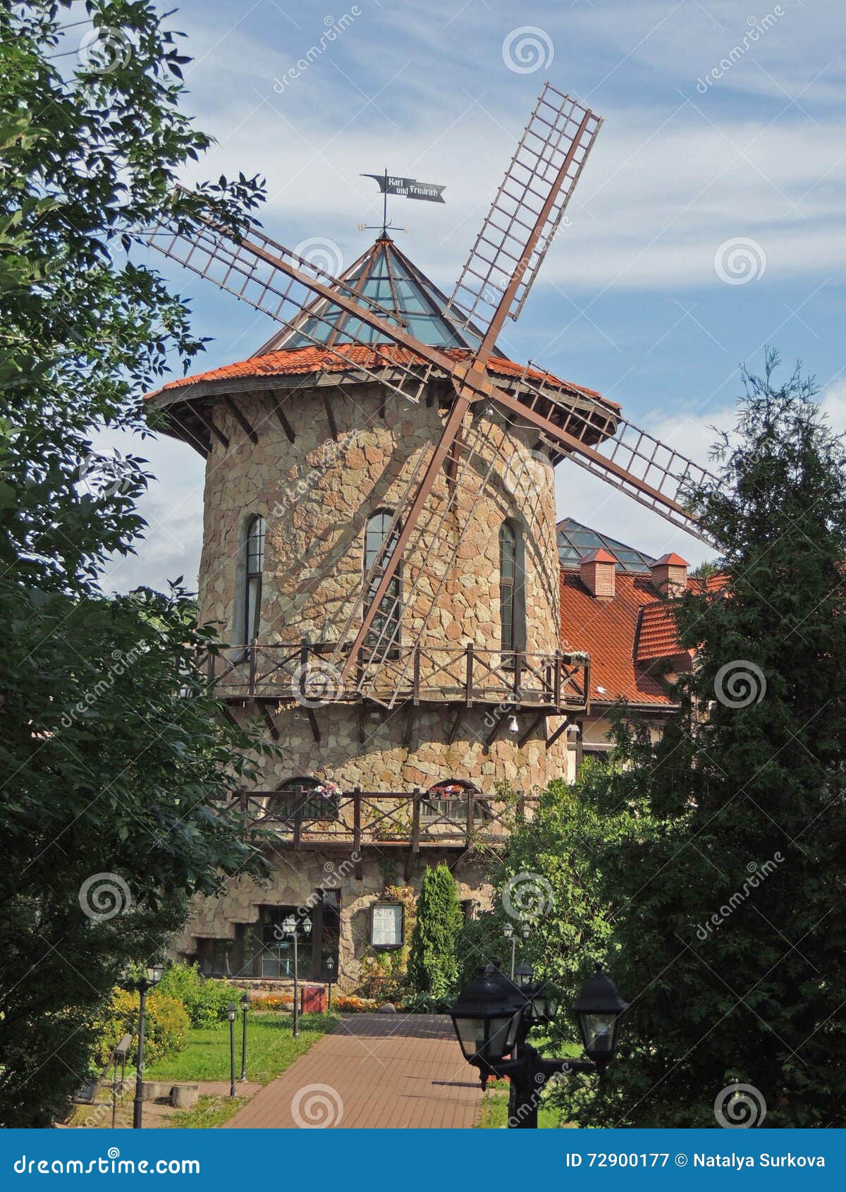 Stone Building Stylized Windmill Architecture Stock Image - Image of ...