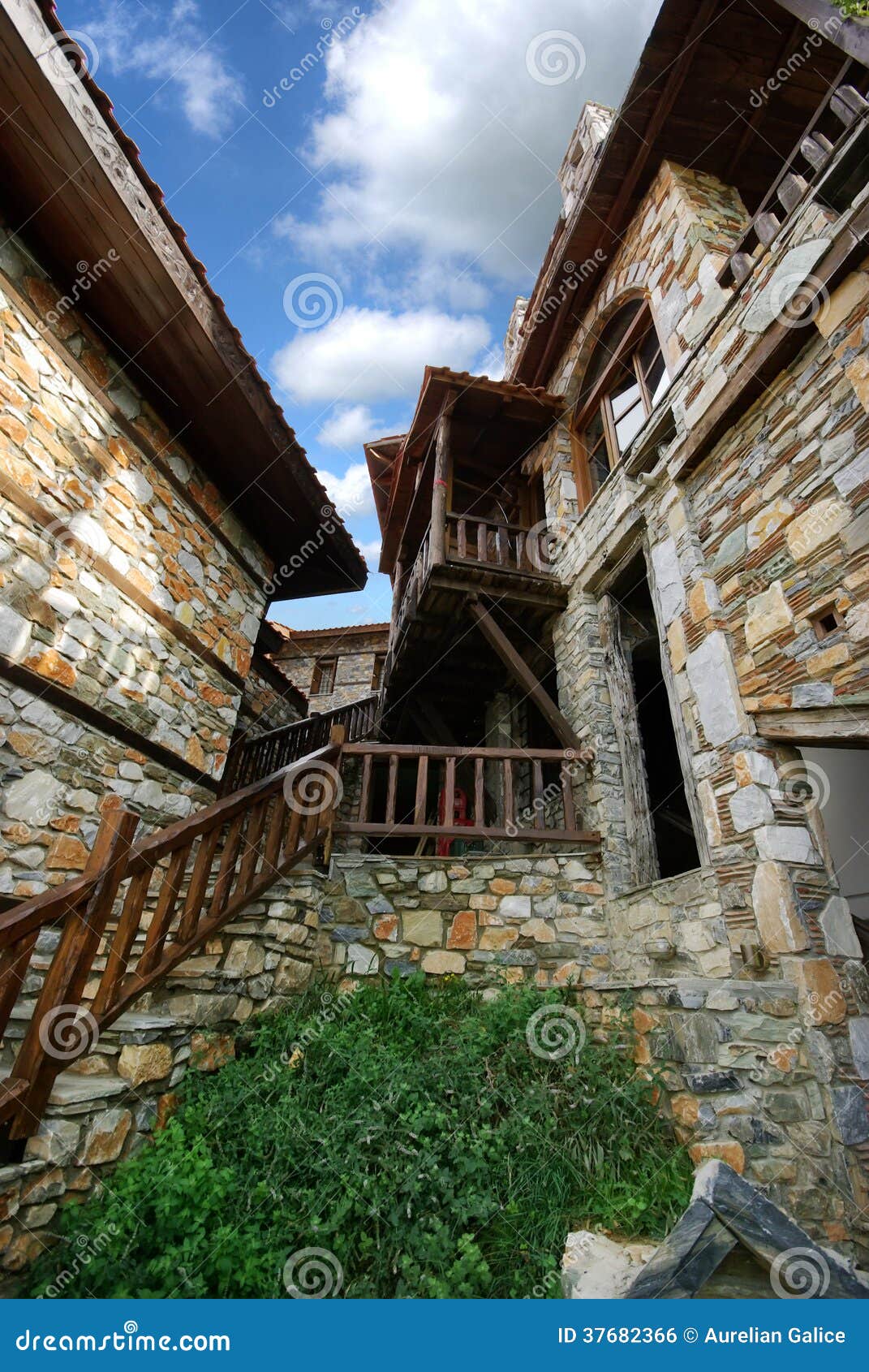 Stone Buildings Architecture from Paleo Panteleimonas Greece Stock ...