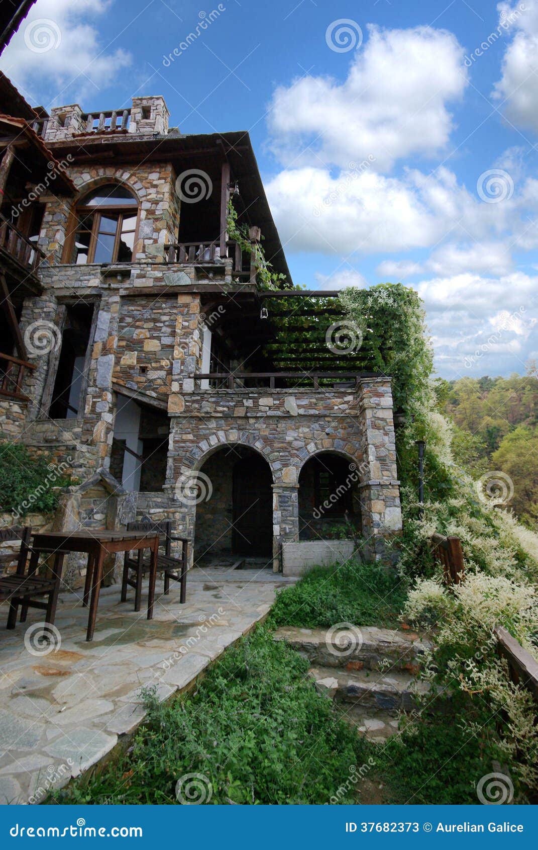 Stone Buildings Architecture from Paleo Panteleimonas Greece Stock ...