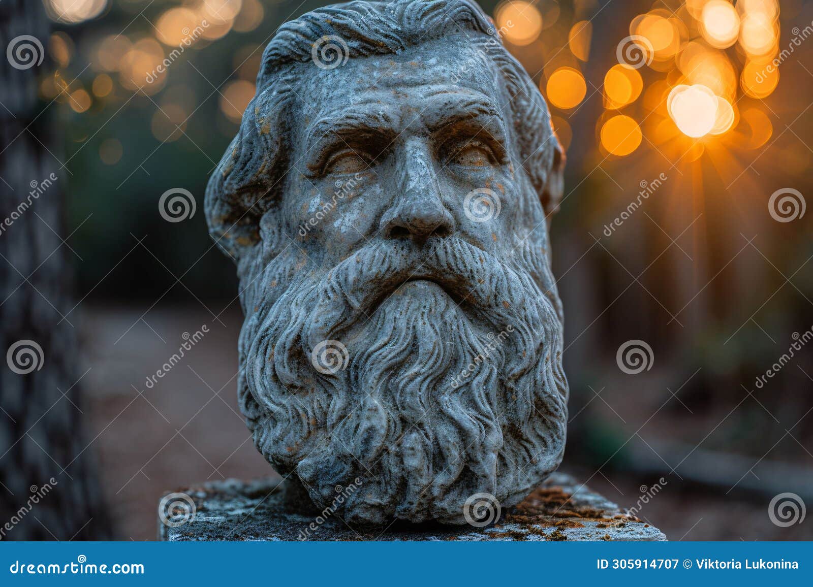 Stone Bust of Ancient Philosopher at Sunset Stock Image - Image of ...