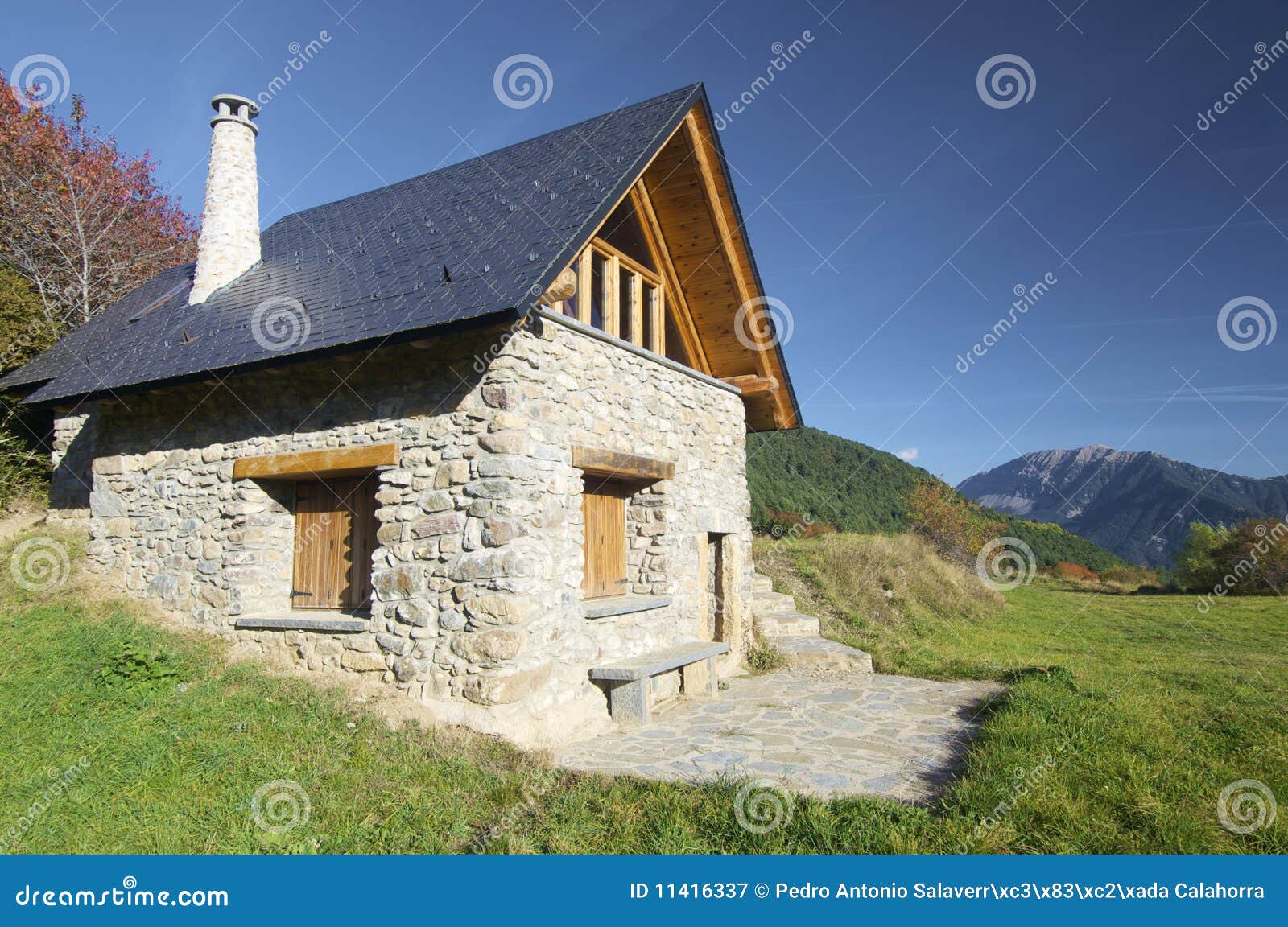 Stone cabin stock image. Image of hill, green, hills - 11416337