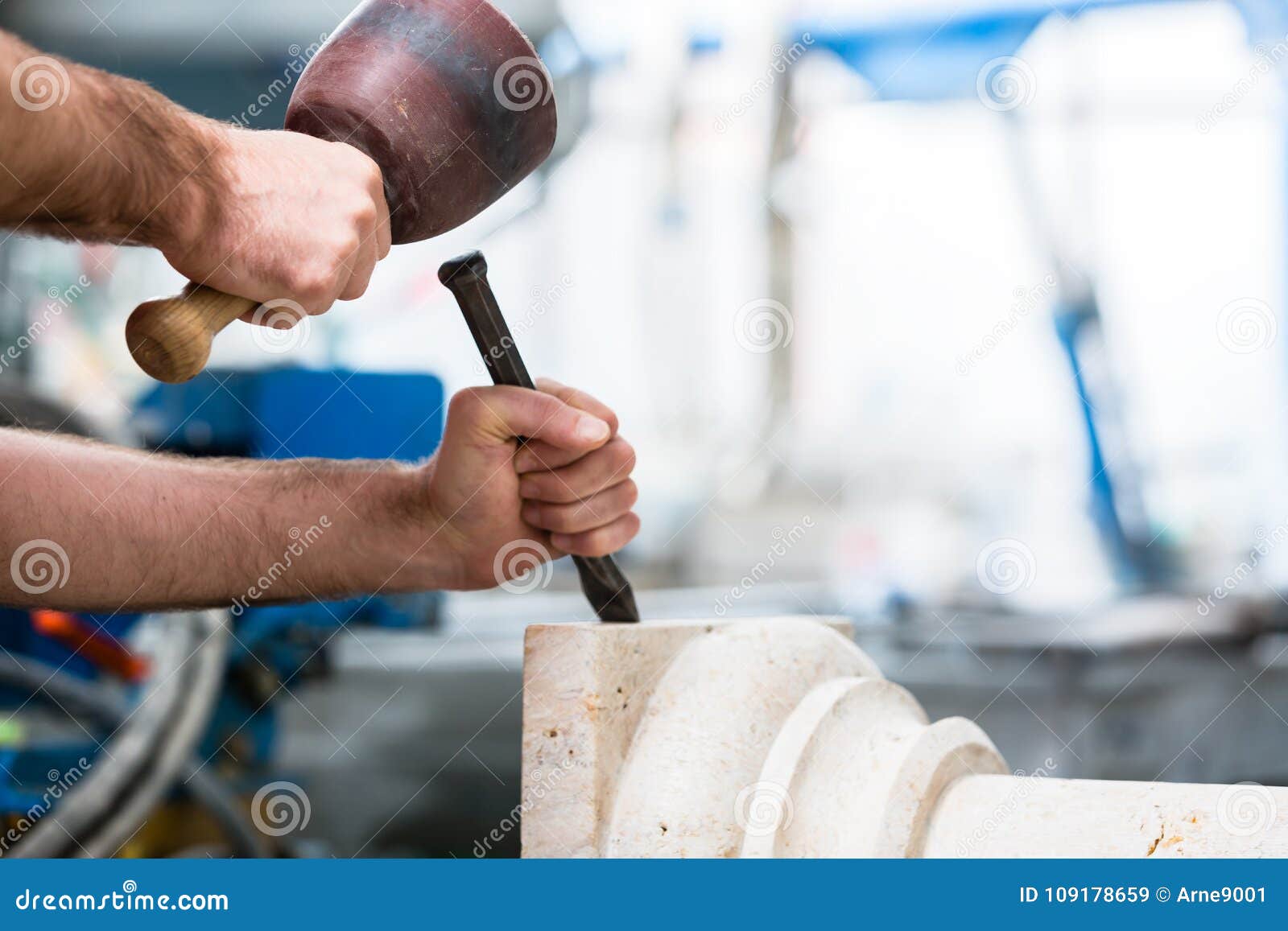 Stonemason Working at Marble Pillar Stock Image - Image of marble ...
