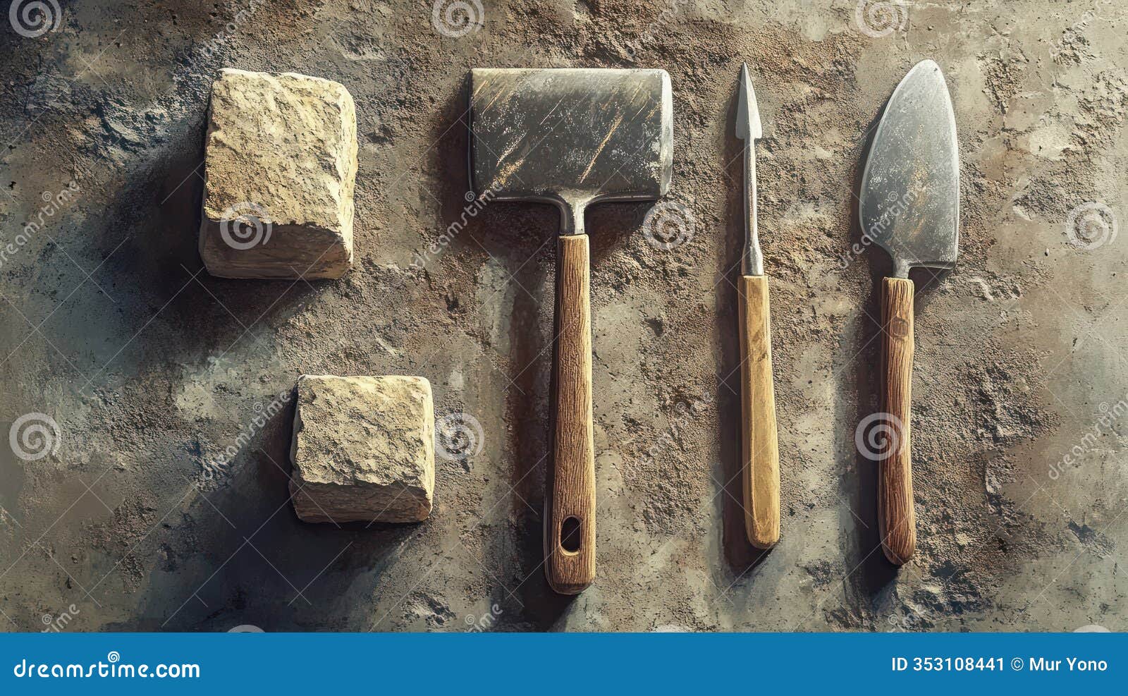 Stone Carving Tools and Blocks on Textured Surface Stock Image - Image ...