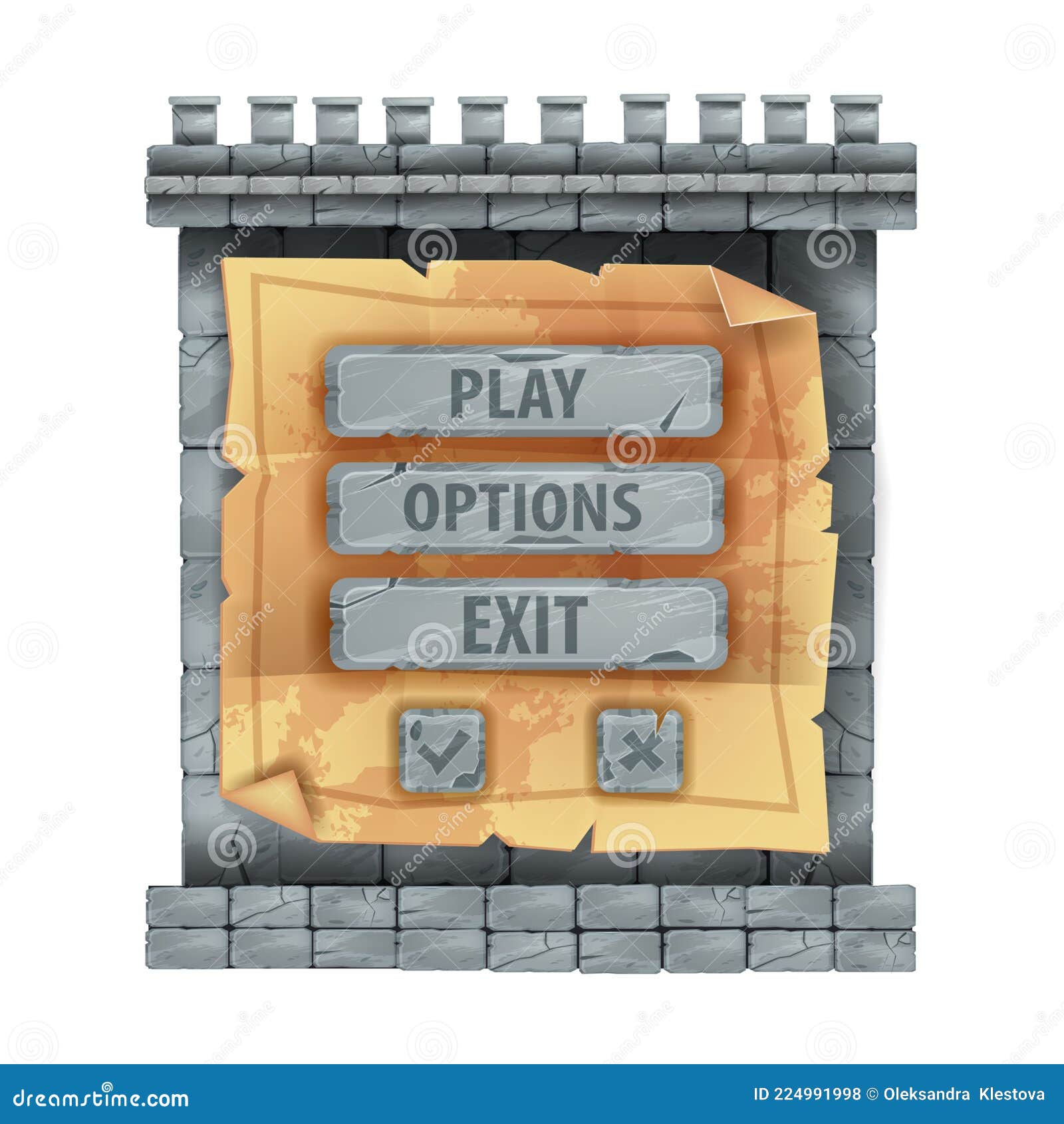 Stone Castle Game Interface Menu Sign Board, Cracked Rock Button, Gray ...