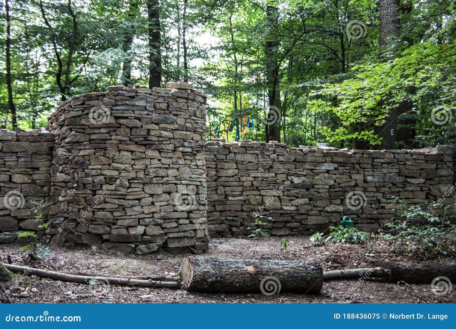 Stone Castle Wall in the Forest Stock Image - Image of building ...