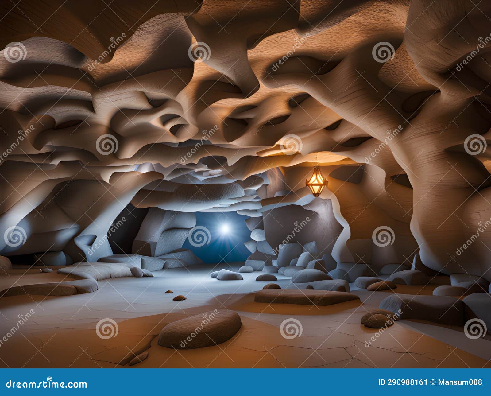 Stone Cave with Glowing Lighting. 3d Rendering Stock Illustration ...