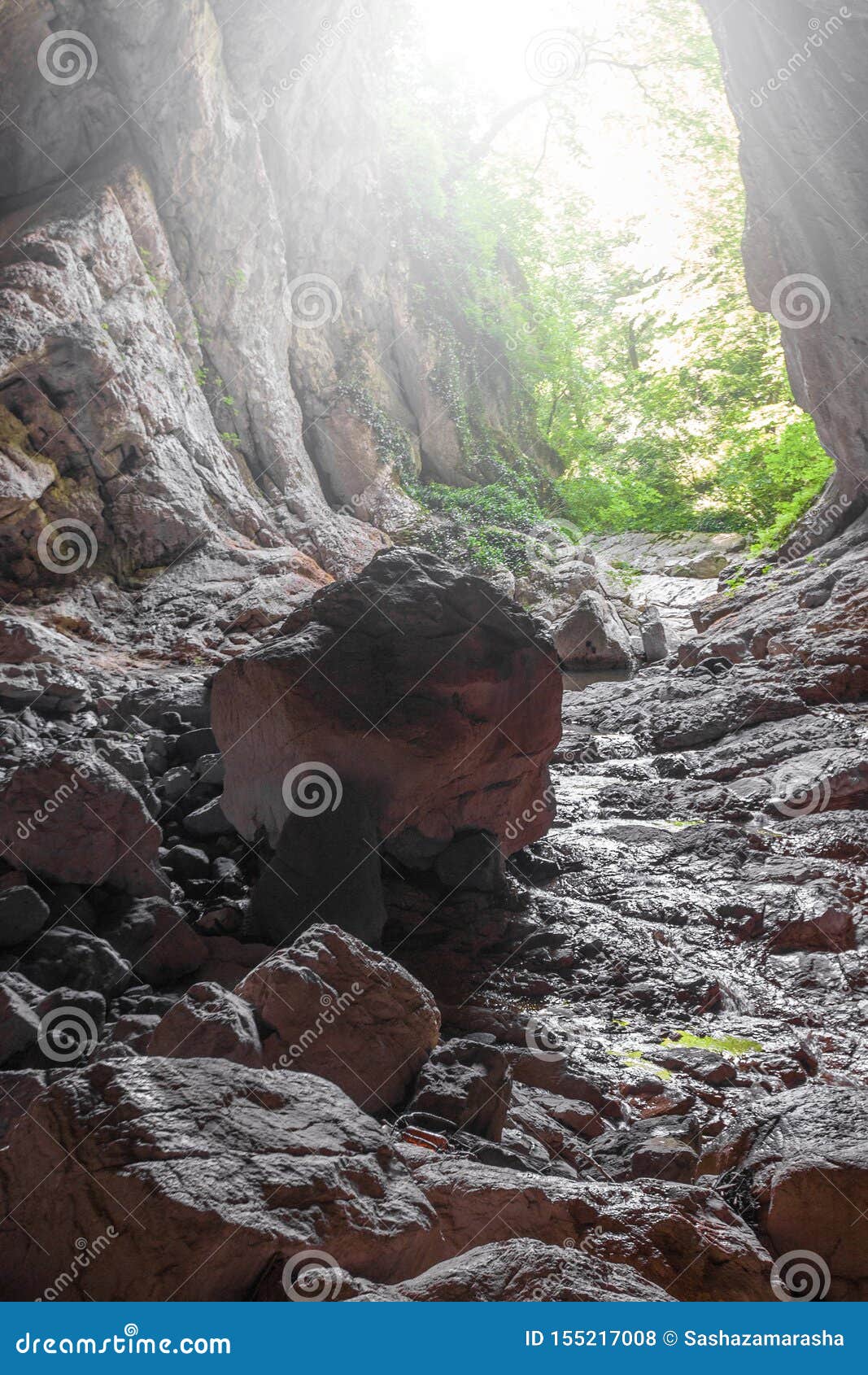 Stone Cave Inside View. Light Exit Stock Photo - Image of caving, risk ...