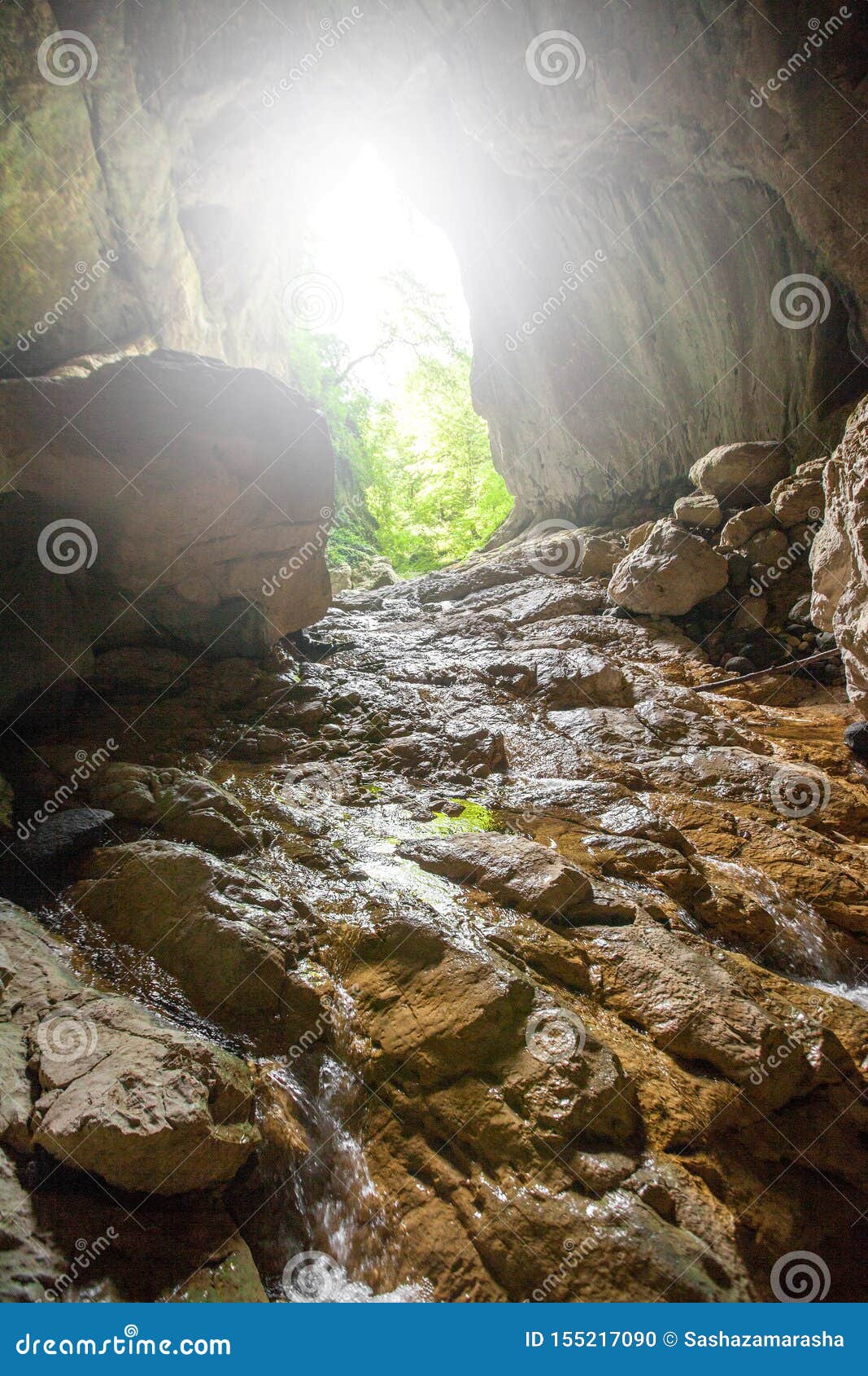 Stone Cave Inside View. Light Exit Stock Photo - Image of explore ...