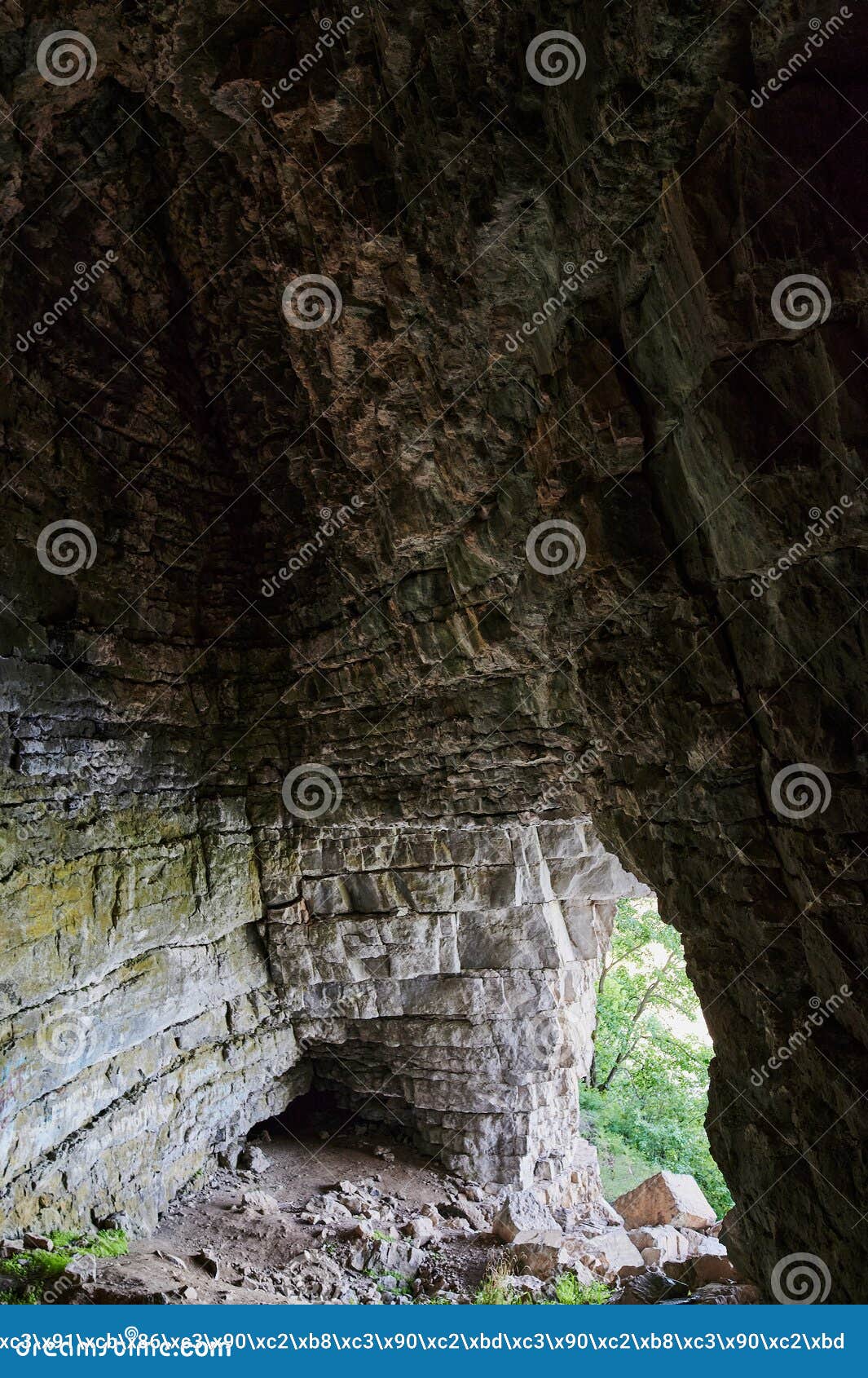 Stone Cave Inside. View Near the Entrance. Stock Photo - Image of ...