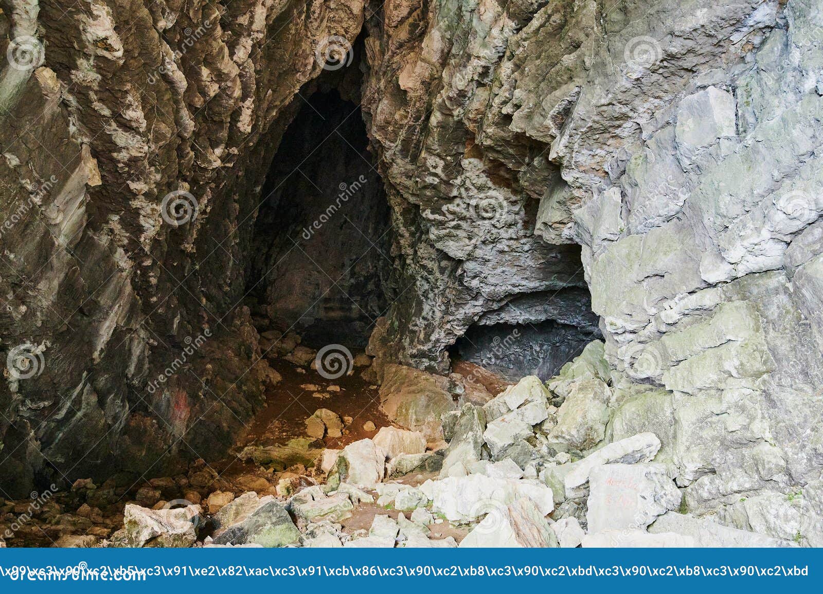 Stone Cave Inside. View Near the Entrance. Stock Image - Image of ...