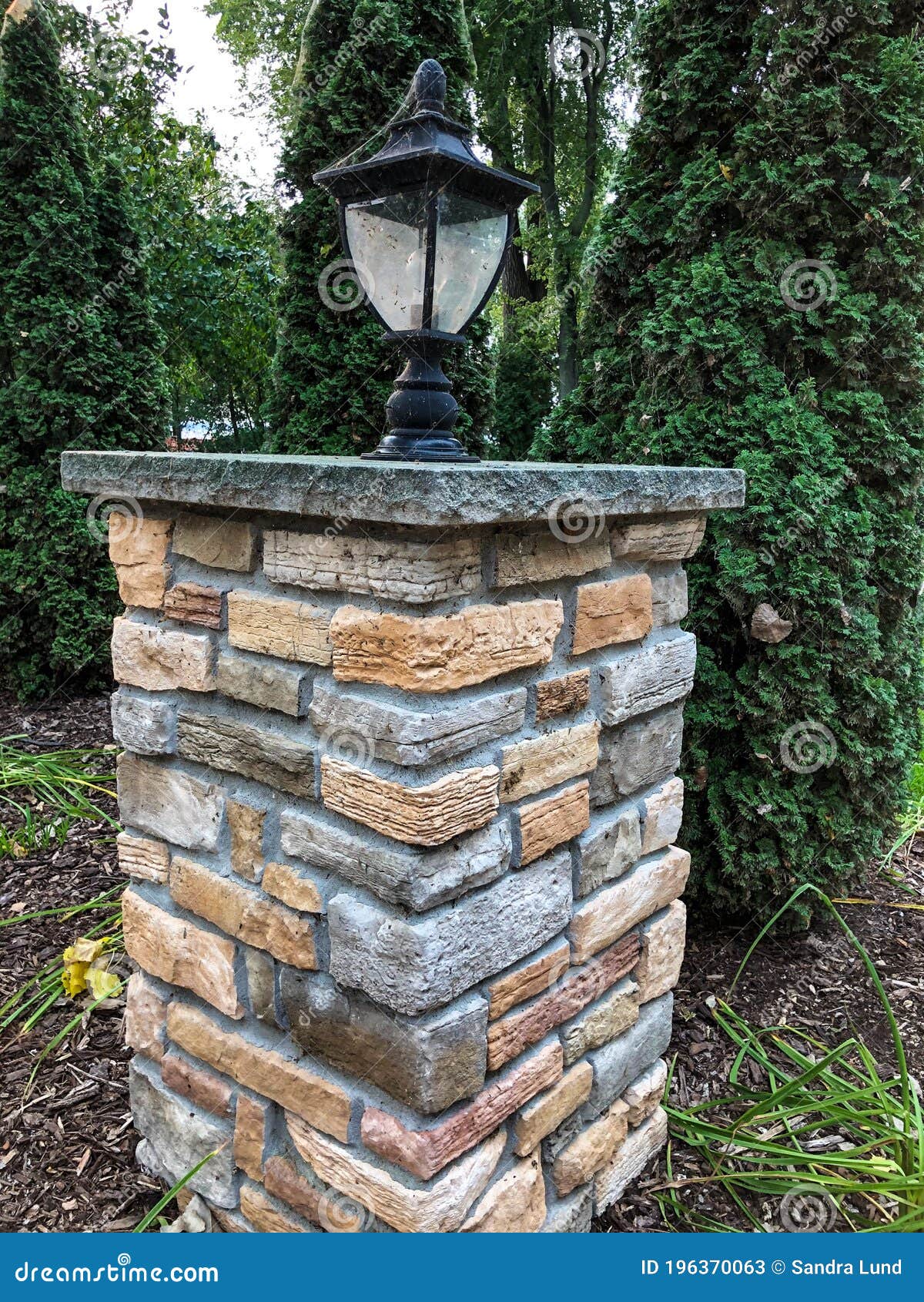 Stone and Cement Light Post Stock Image - Image of colored, cement ...