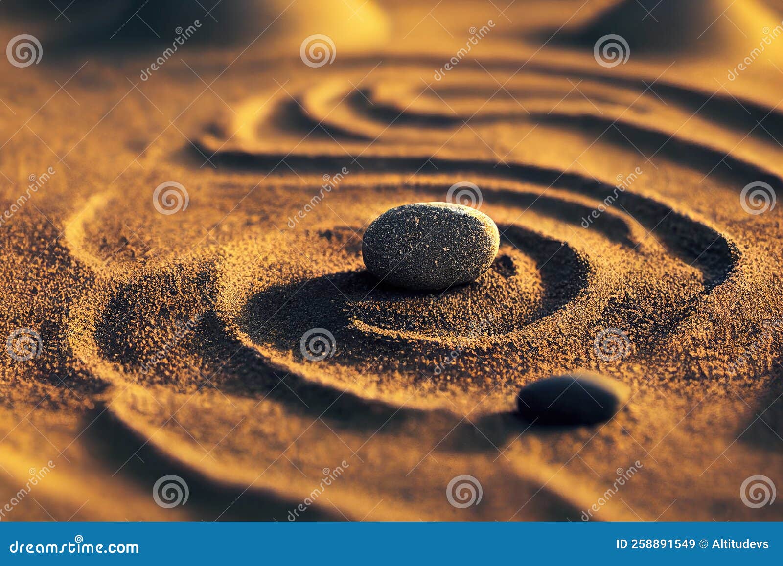 Stone in Center of Sand Circles Stock Illustration - Illustration of ...