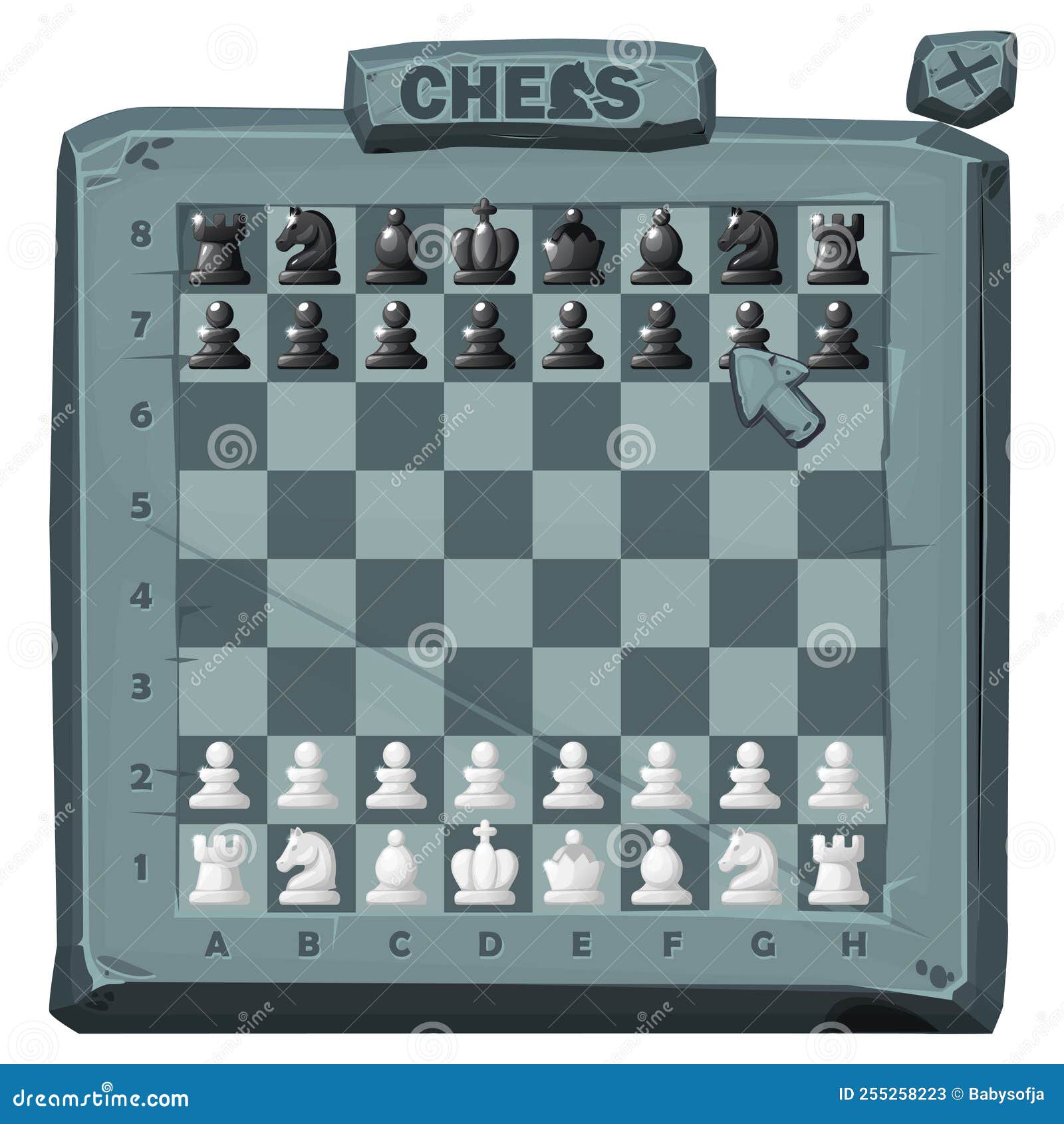 Stone Chess Board and Set Chess Figures for 2D Game UI Stock Vector ...