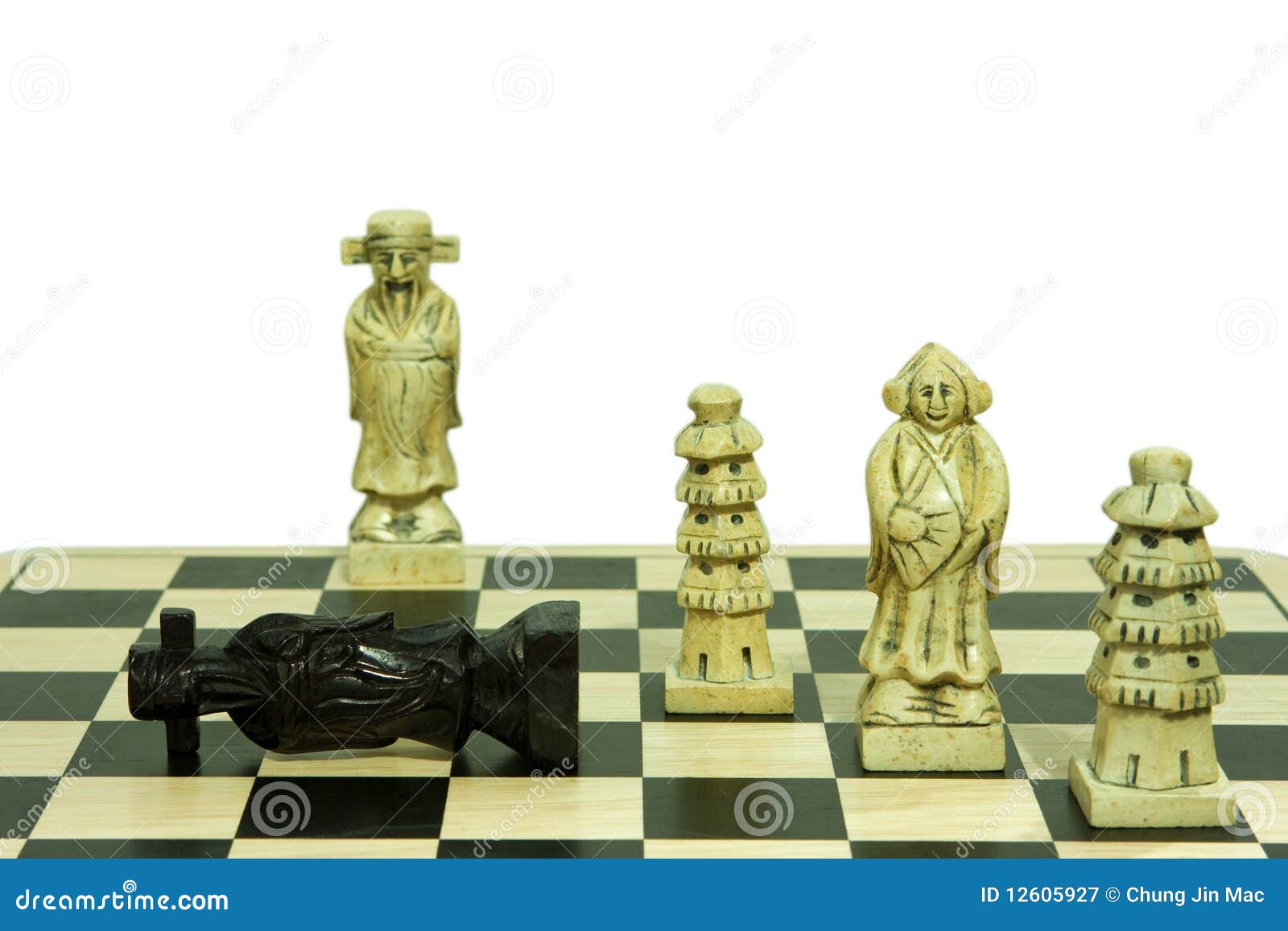 Stone Chess Set Checkmate Move Isolated on White Stock Image - Image of ...