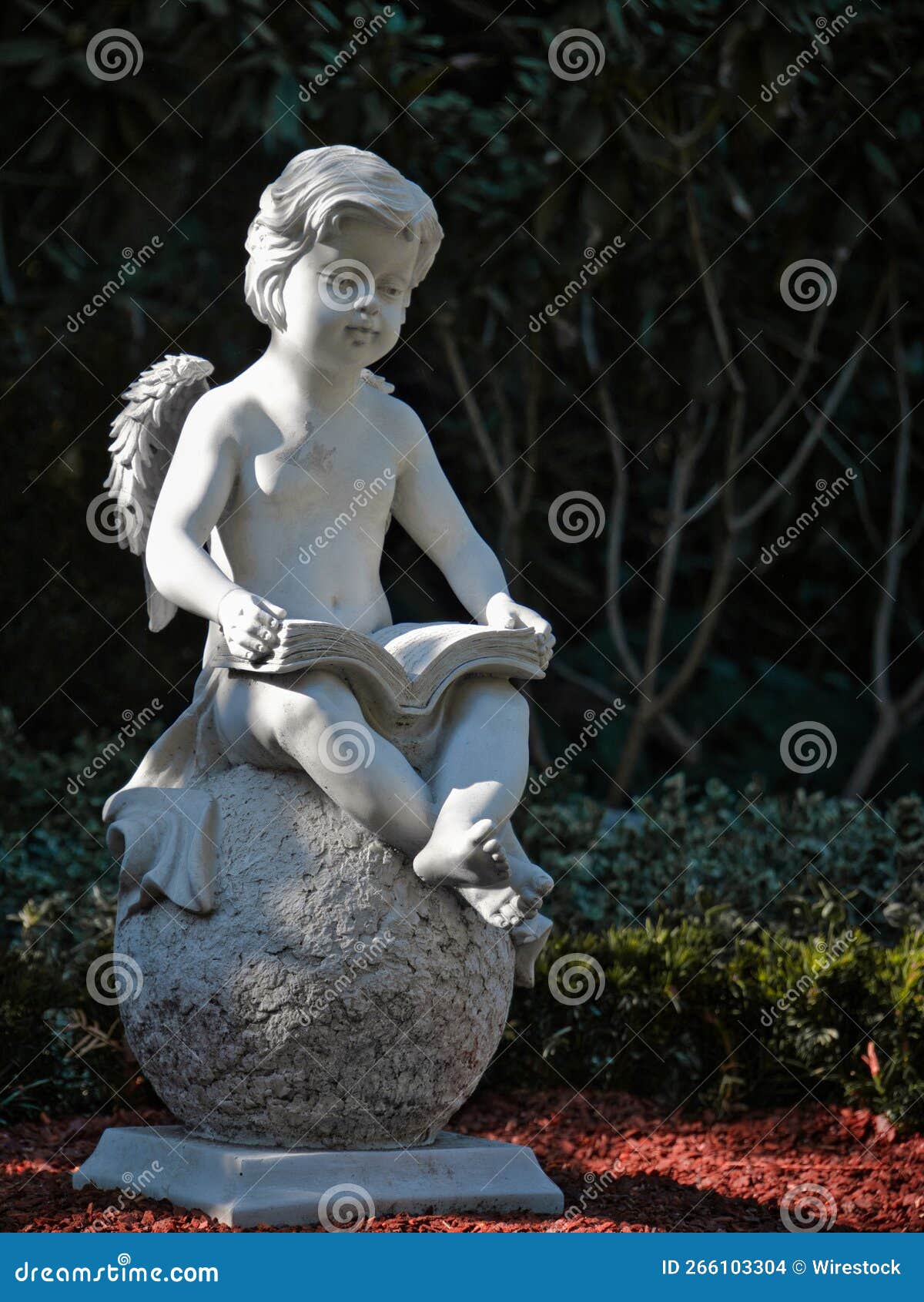 Stone Child Angel Reading a Book on a Sphere Stock Photo - Image of ...