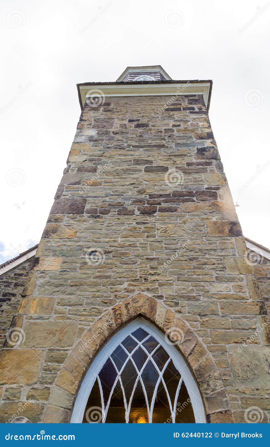 Stone Church Tower with Arched Windows Stock Photo - Image of detail ...