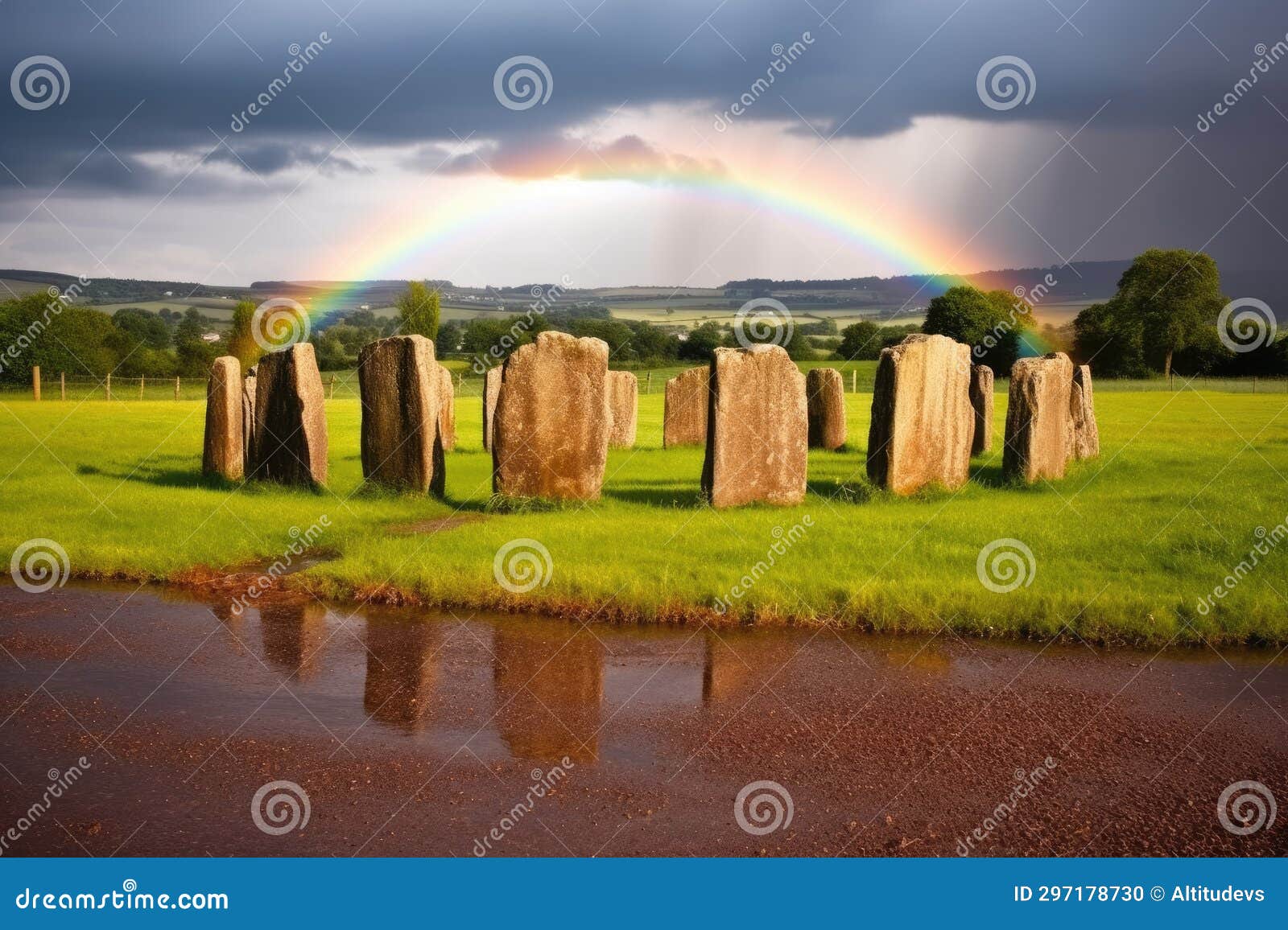 Stone Circle with a Rainbow in the Background after Rain Stock Photo ...