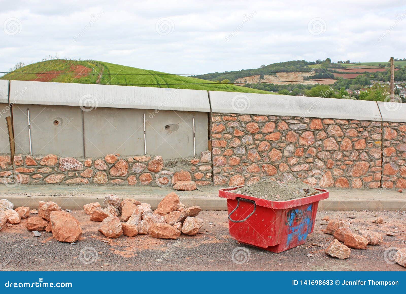 Stone Cladding a New Bridge Stock Image - Image of traffic, cutting ...