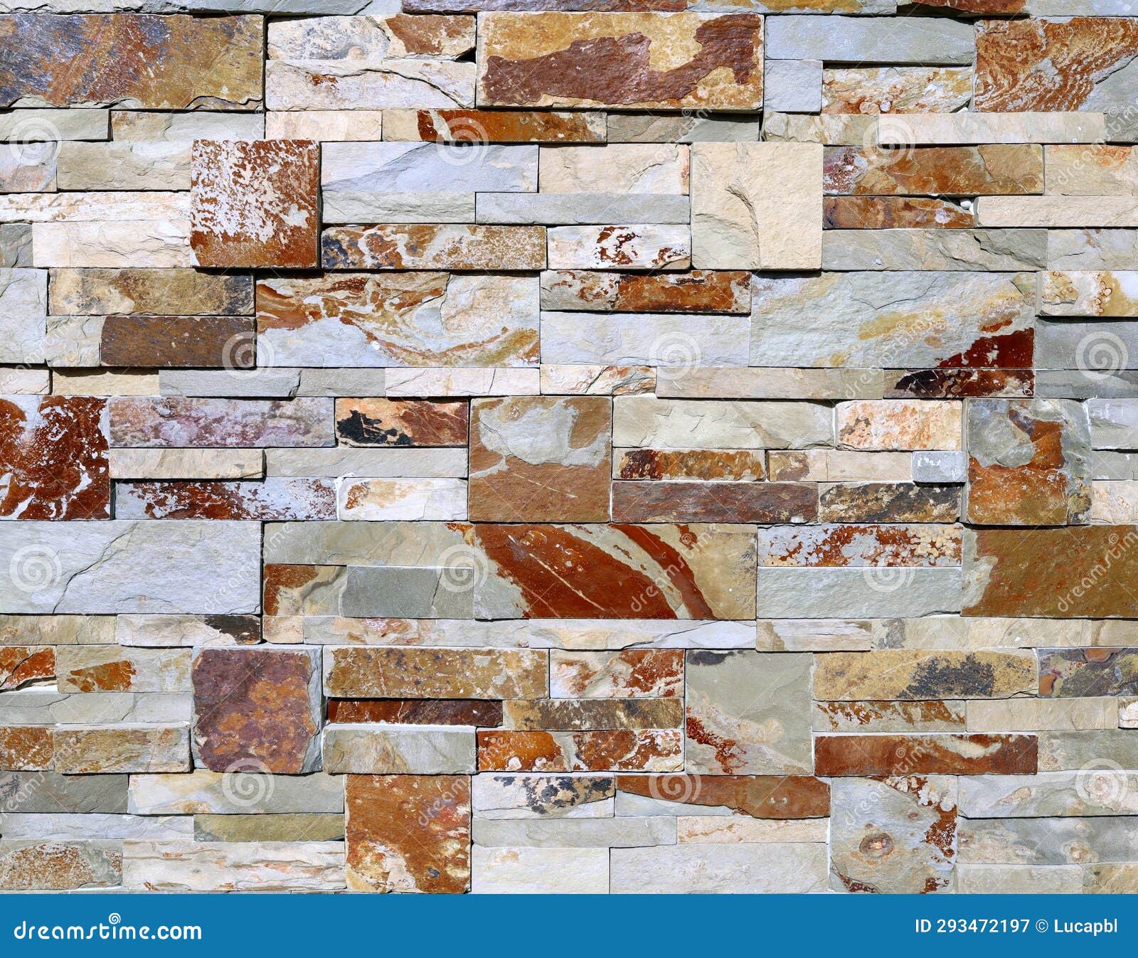 Stone Cladding Wall Made of Different Shaped Bricks of Multicolor Rocks ...