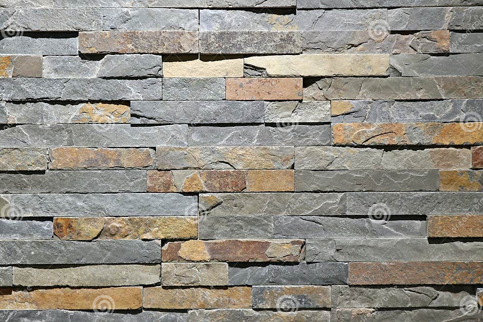 Stone Cladding Wall Made of Stacked Bricks of Multicolor Rocks. Panels ...