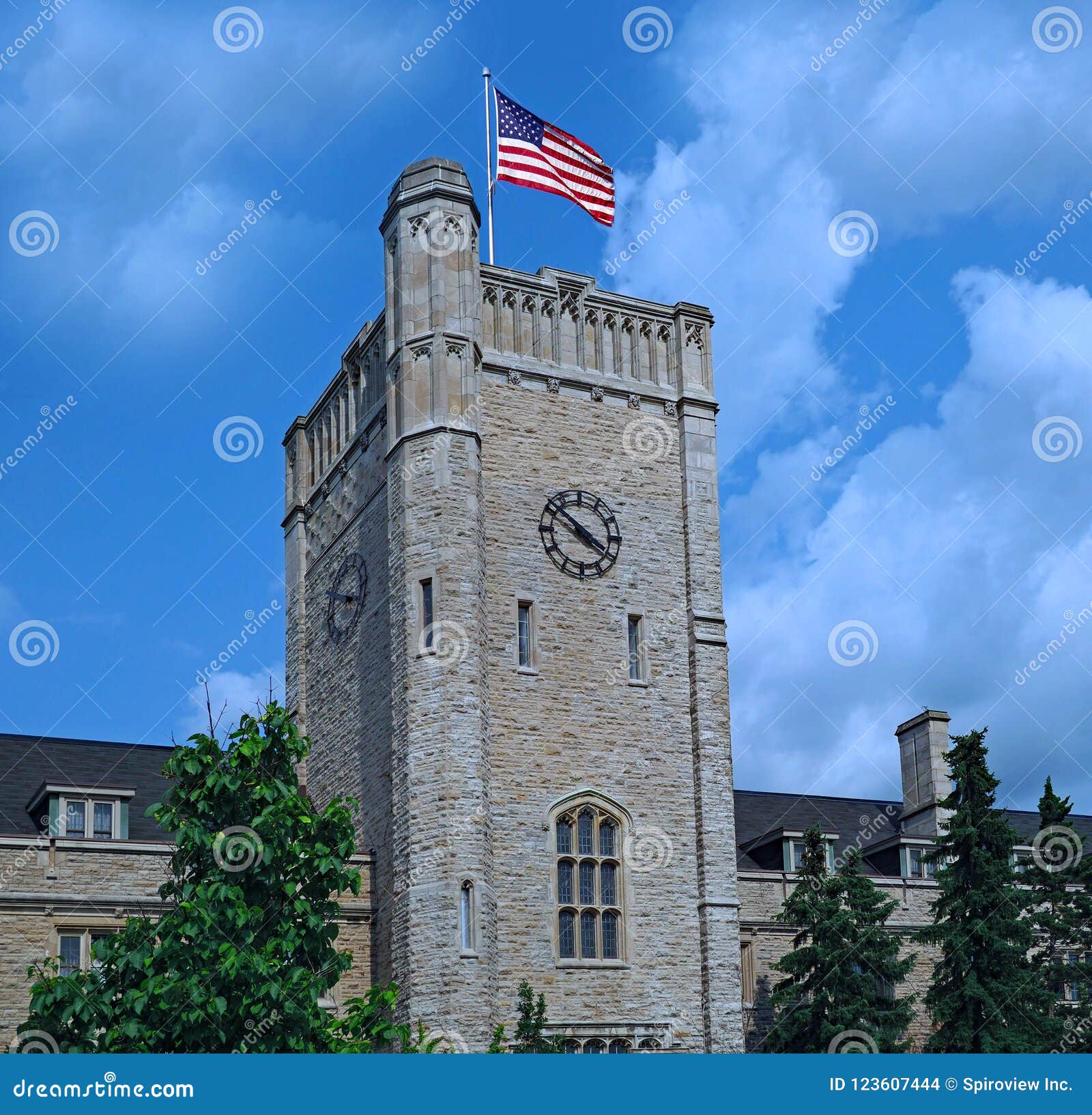 Stone Clock Tower of College Stock Photo - Image of tower, college ...