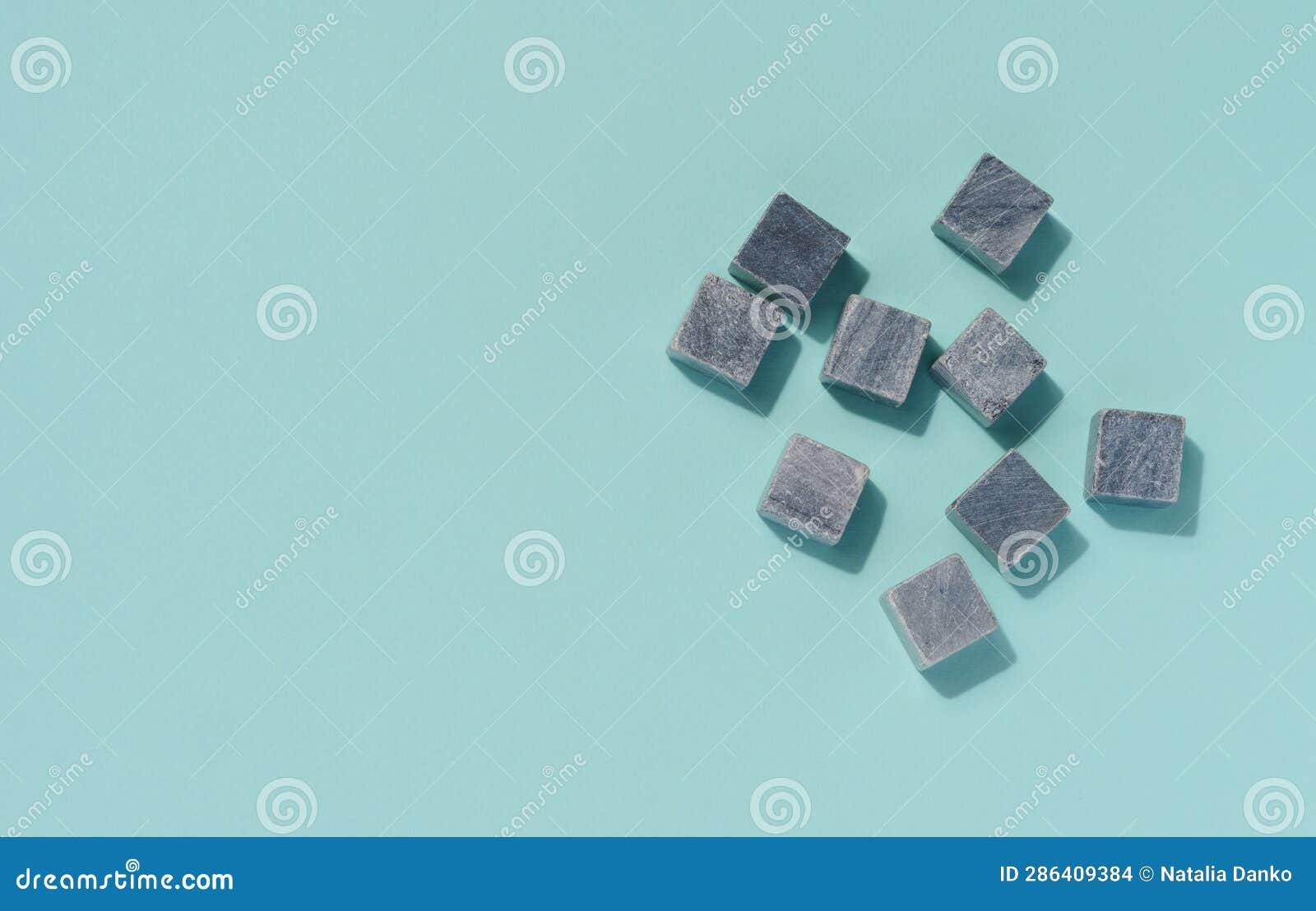 Stone Cocktail Cubes on a Blue Background, Top View, Stone, Cocktail ...