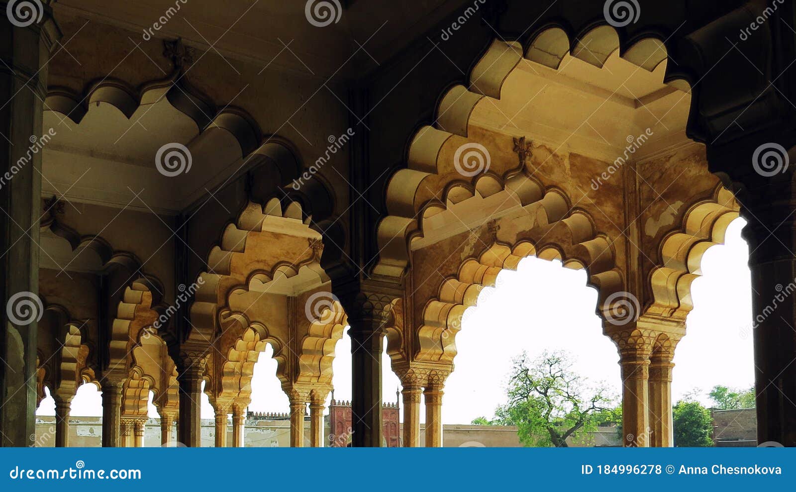 Stone Colonnade at the Exit of an Old Indian Palace Stock Photo - Image ...