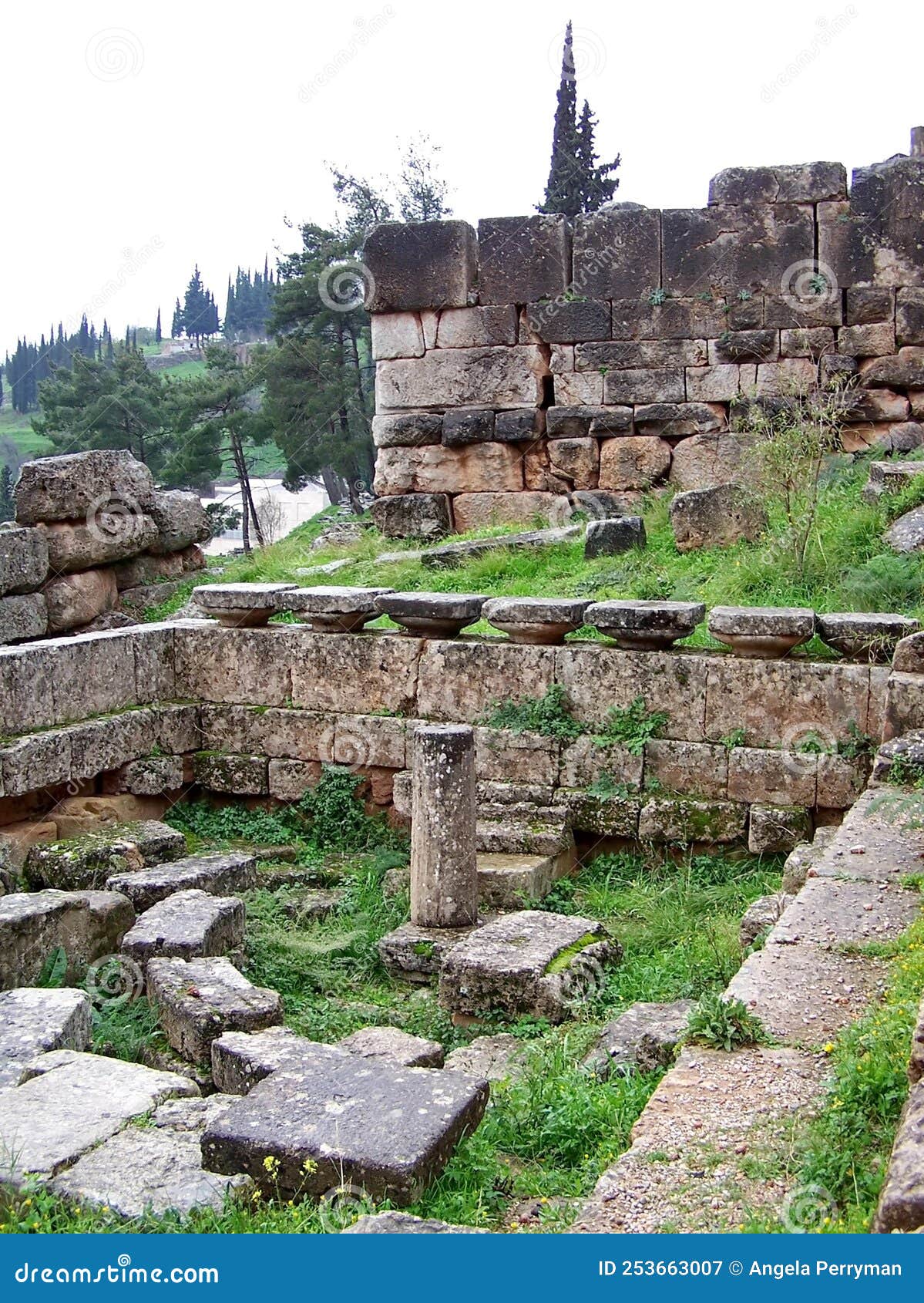 Stone Column in a Foundation in Delphi, Greece Stock Image - Image of ...
