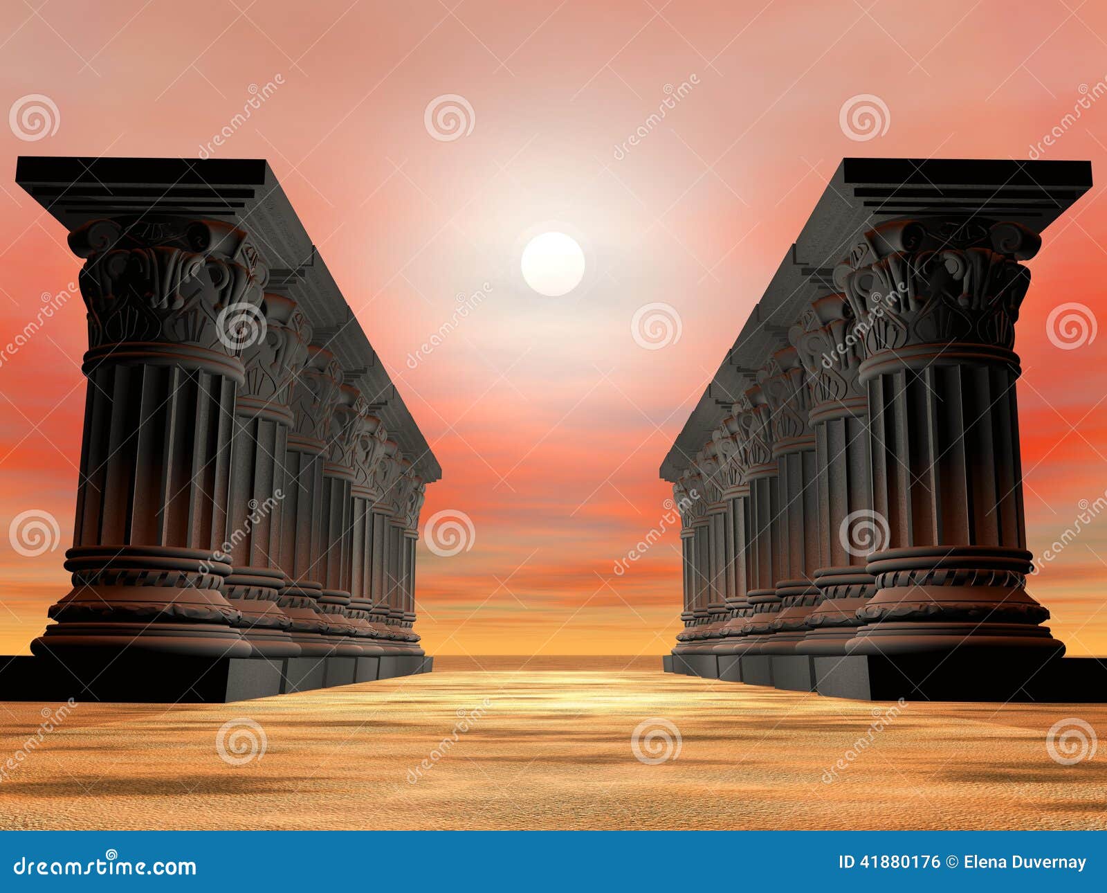Stone columns - 3D render stock illustration. Illustration of temple ...
