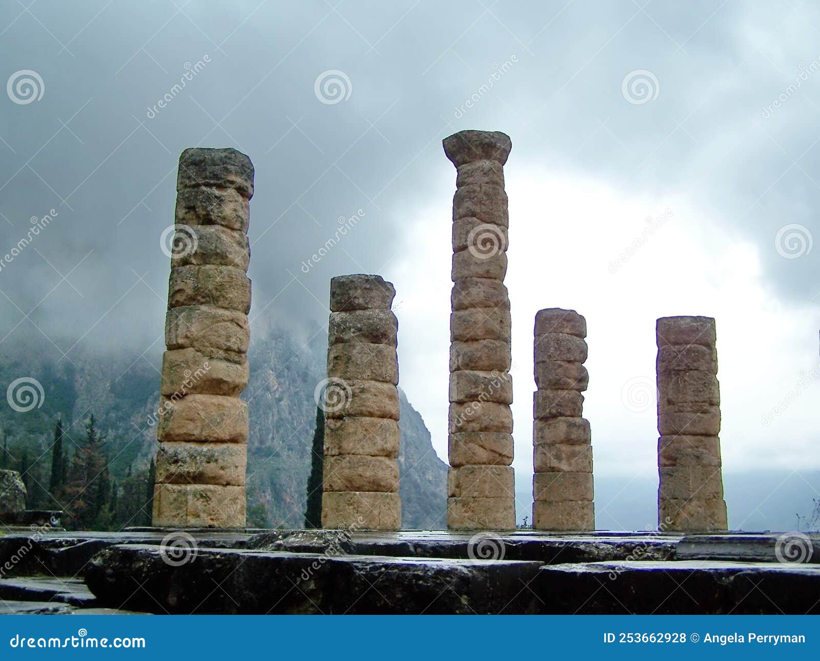 Stone Columns in Delphi, Greece Stock Photo - Image of mount, unesco ...