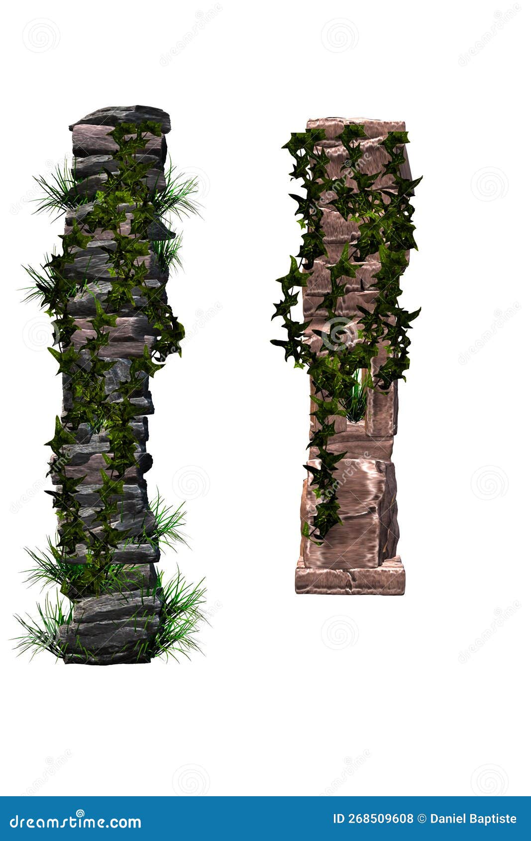 Stone Columns Overgrown with Ivy Stock Illustration - Illustration of ...