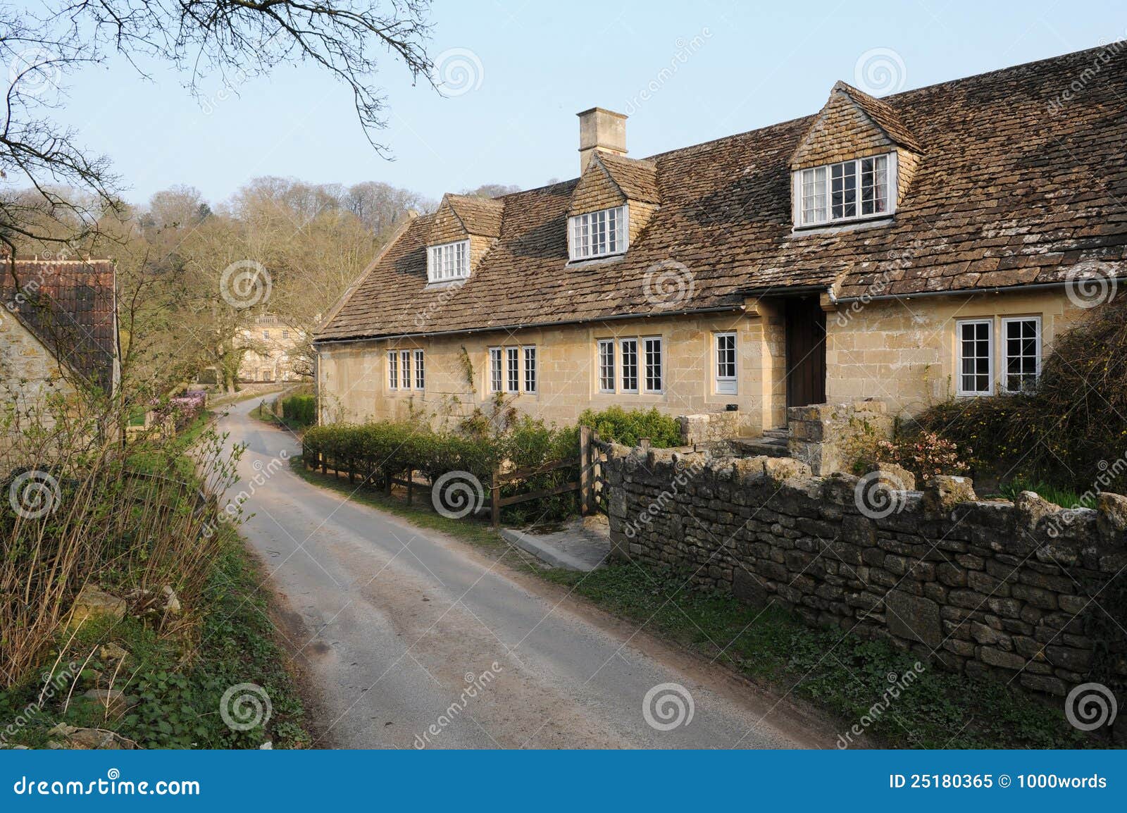 Stone Cottages and a Lane in Rural England Stock Image - Image of ...