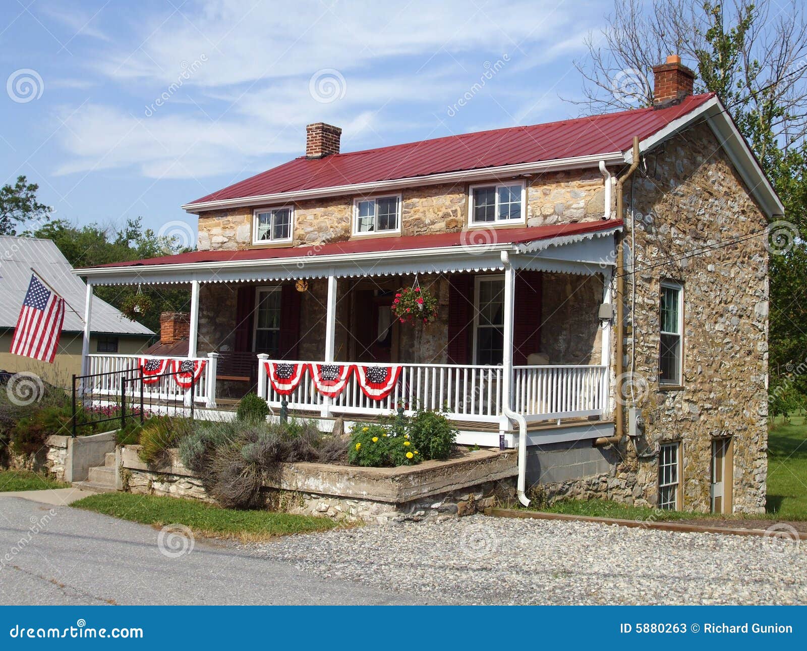 Stone Country Home stock image. Image of porch, stripes - 5880263