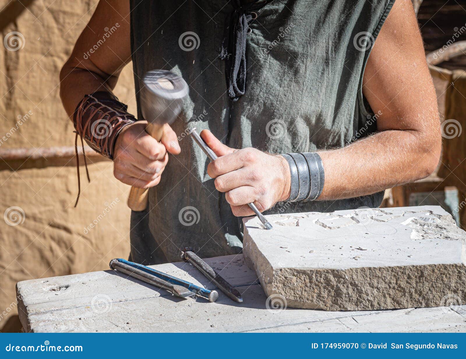 Stone Craftsman Working in His Stonekeeping Workshop Stock Photo ...
