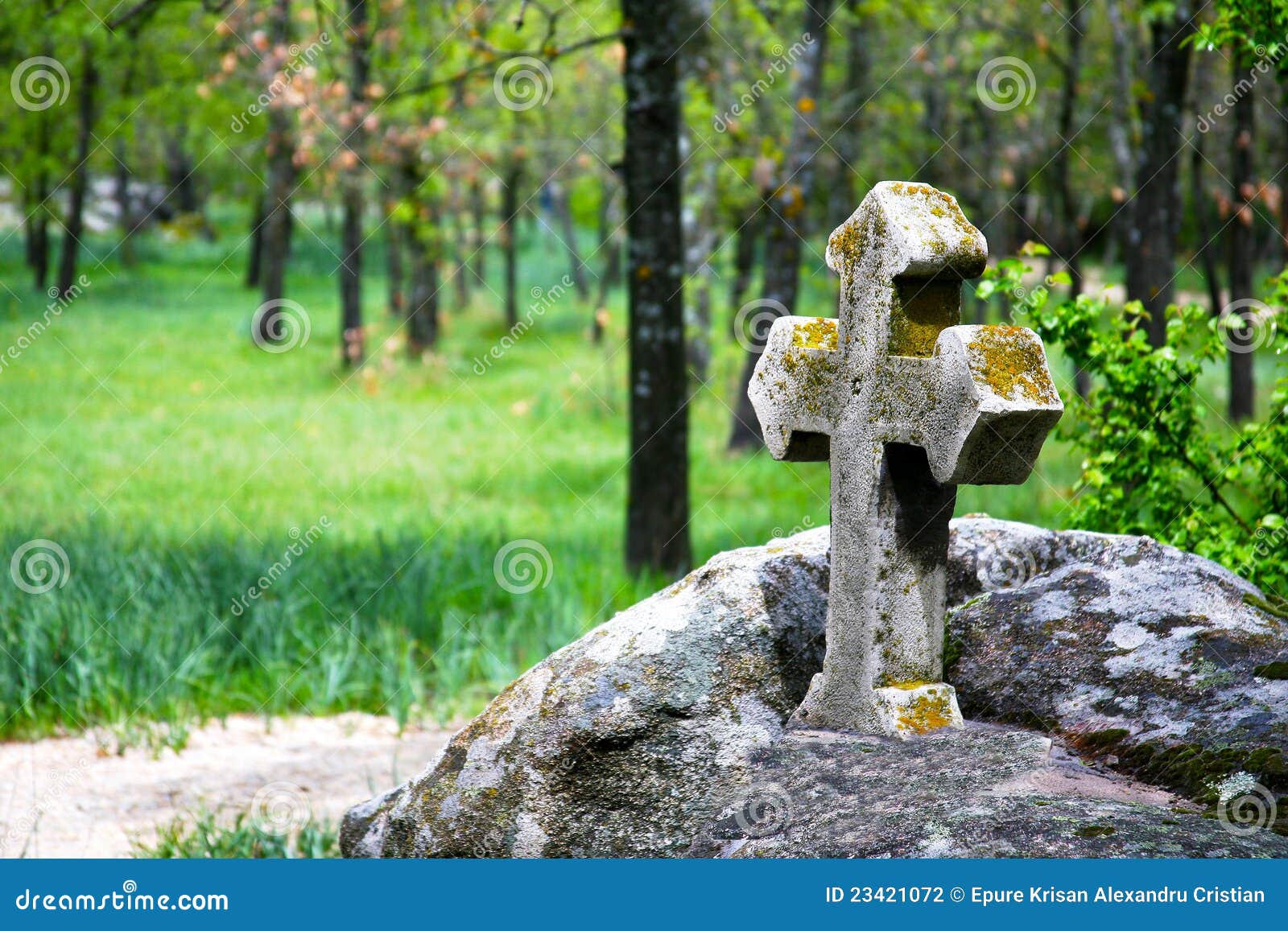 Stone cross stock photo. Image of catholic, forest, pray - 23421072