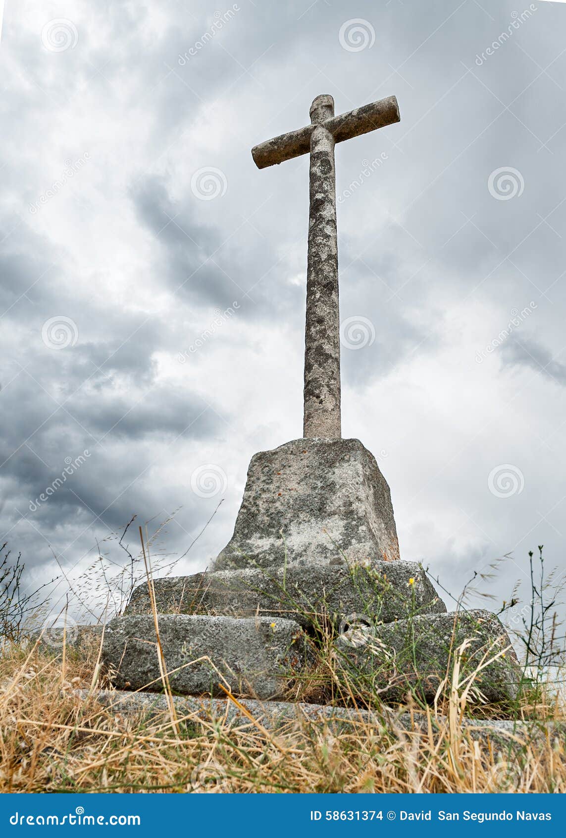 Stone cross stock photo. Image of church, clouds, building - 58631374