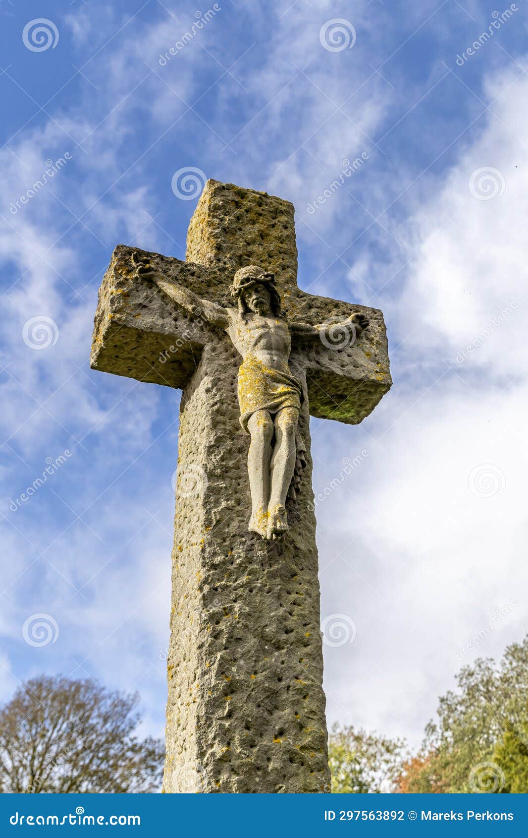 Stone Cross with Jesus Christ on it Stock Photo - Image of monument ...
