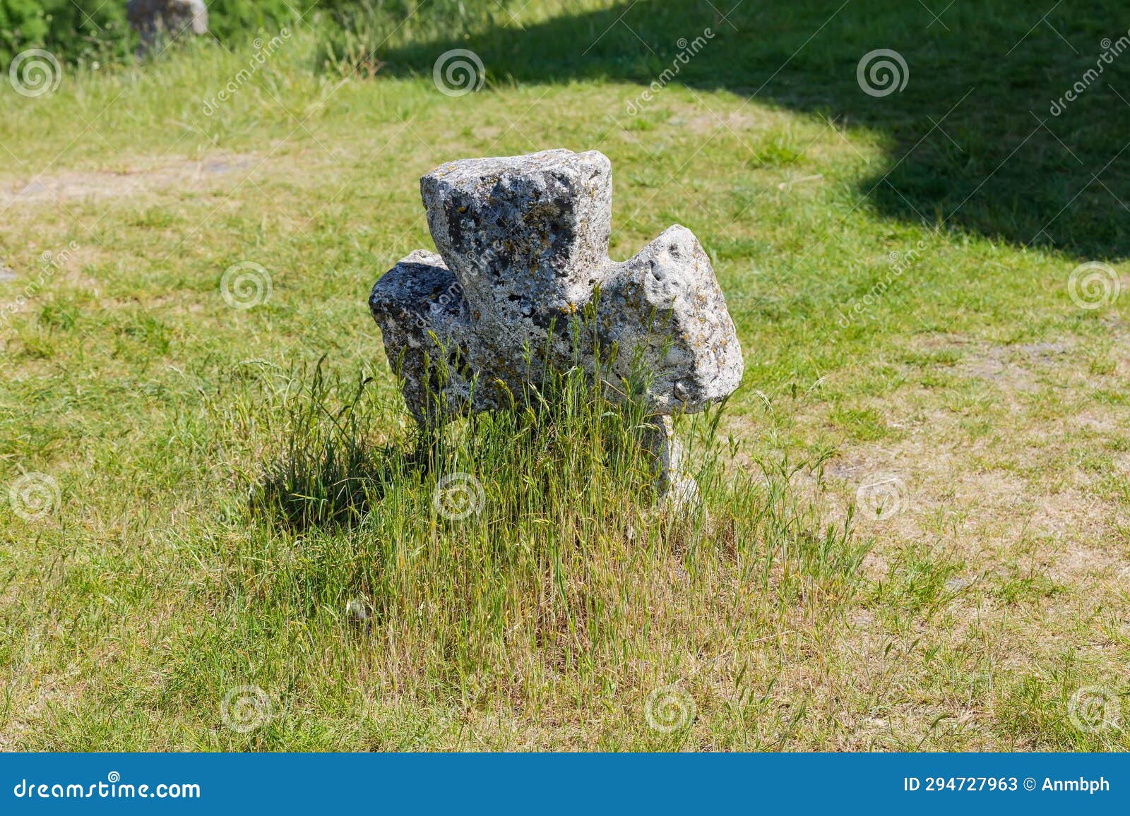 Stone Cross on Medieval Cossack Grave among the Grass Stock Image ...