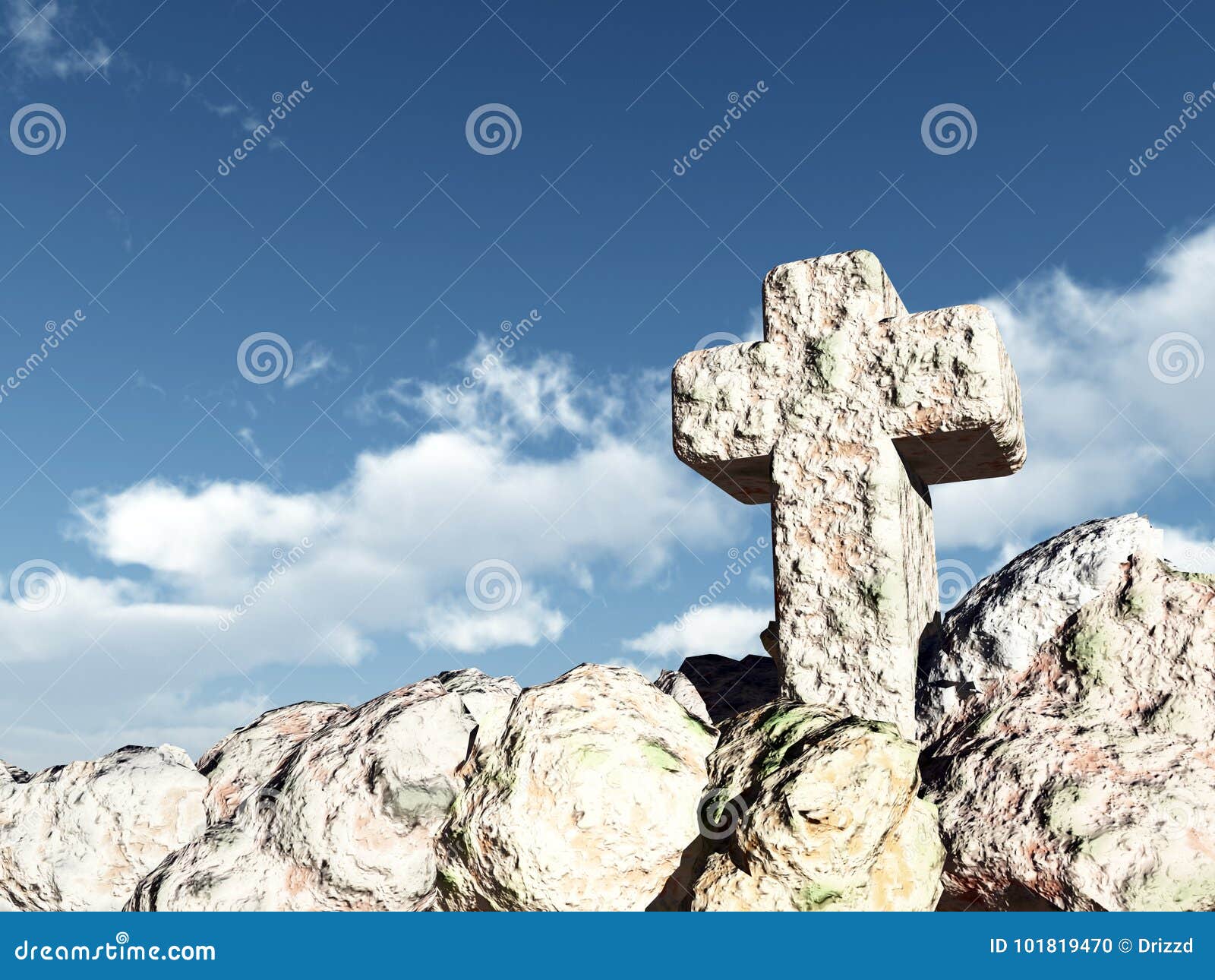 Stone Cross Under Cloudy Sky Stock Illustration - Illustration of ...