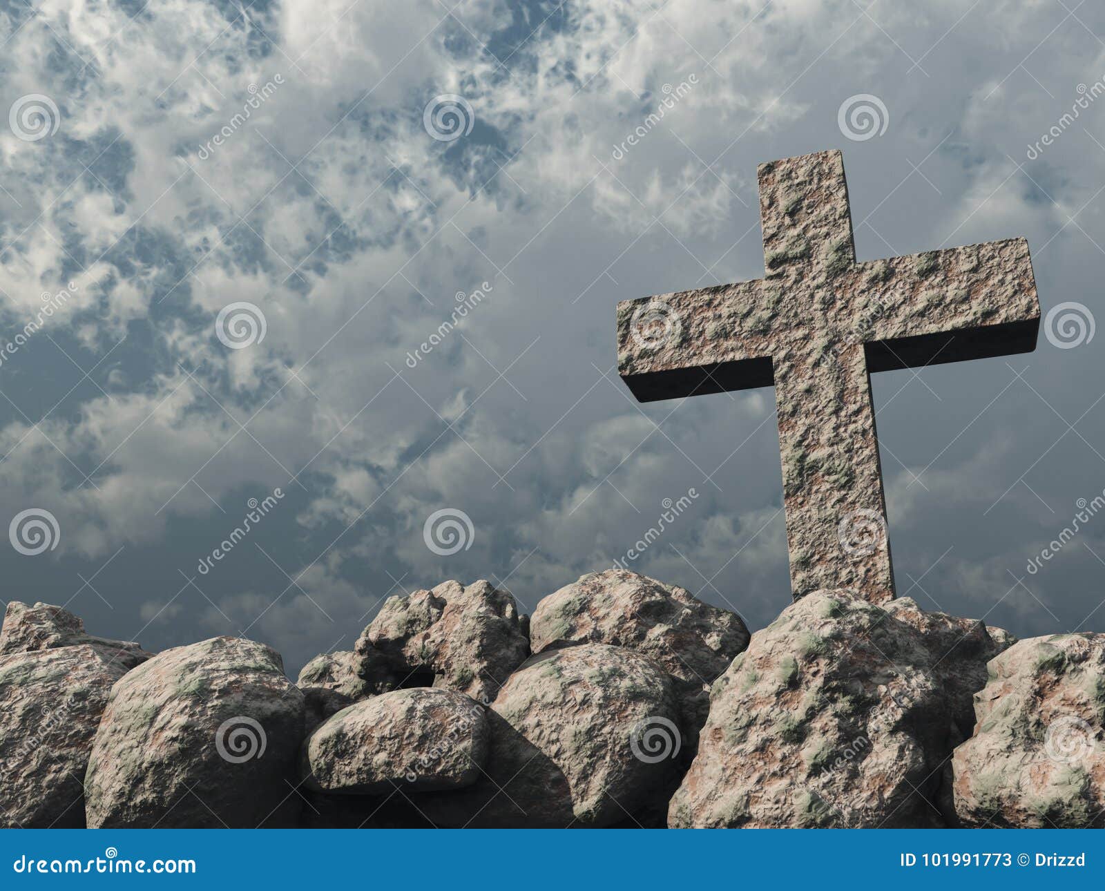 Stone Cross Under Cloudy Sky Stock Illustration - Illustration of ...