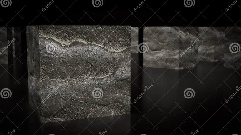 The Stone Cube Rock on Black Background 3d Rendering Stock Illustration ...