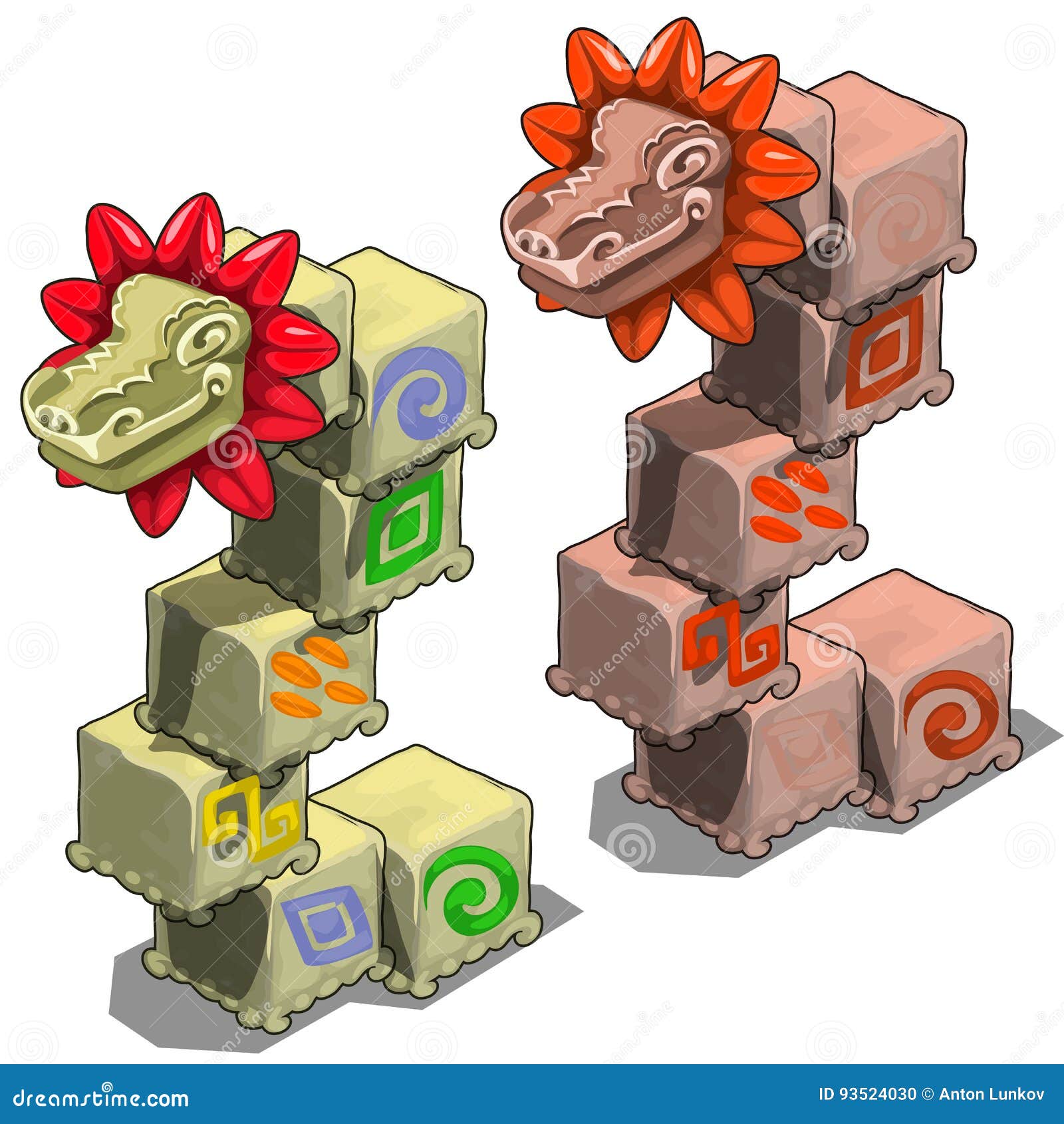 Stone Cubes with Heads of Dragons Stock Vector - Illustration of maya ...