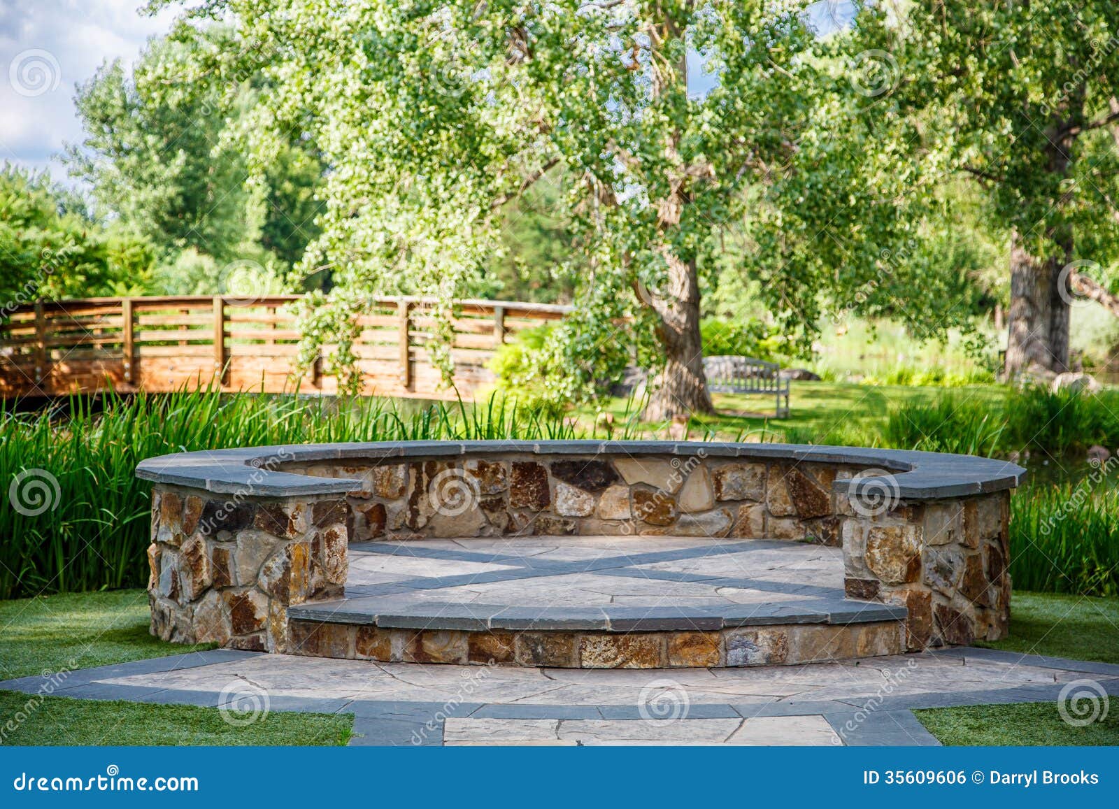 Stone Dais and Wood Bridge stock photo. Image of empty - 35609606
