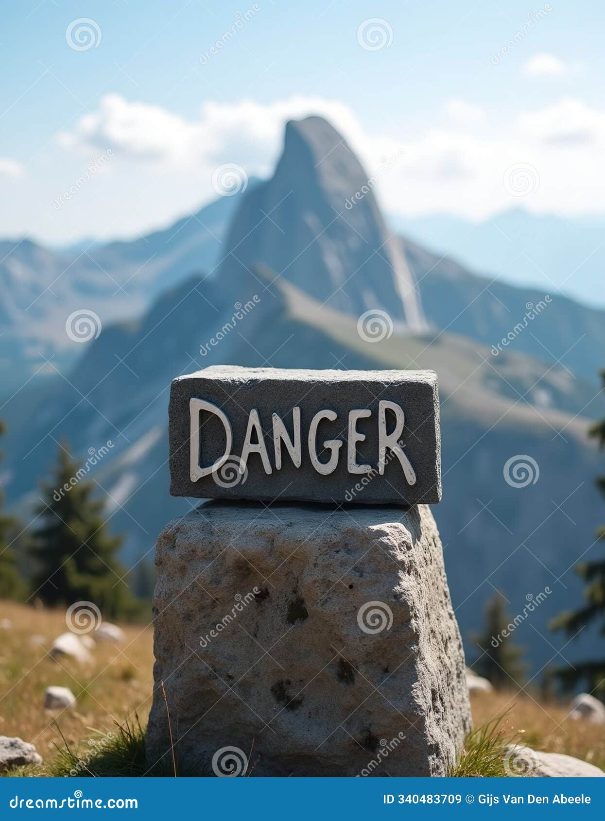Stone Danger Sign with Mountain Backdrop Stock Illustration ...